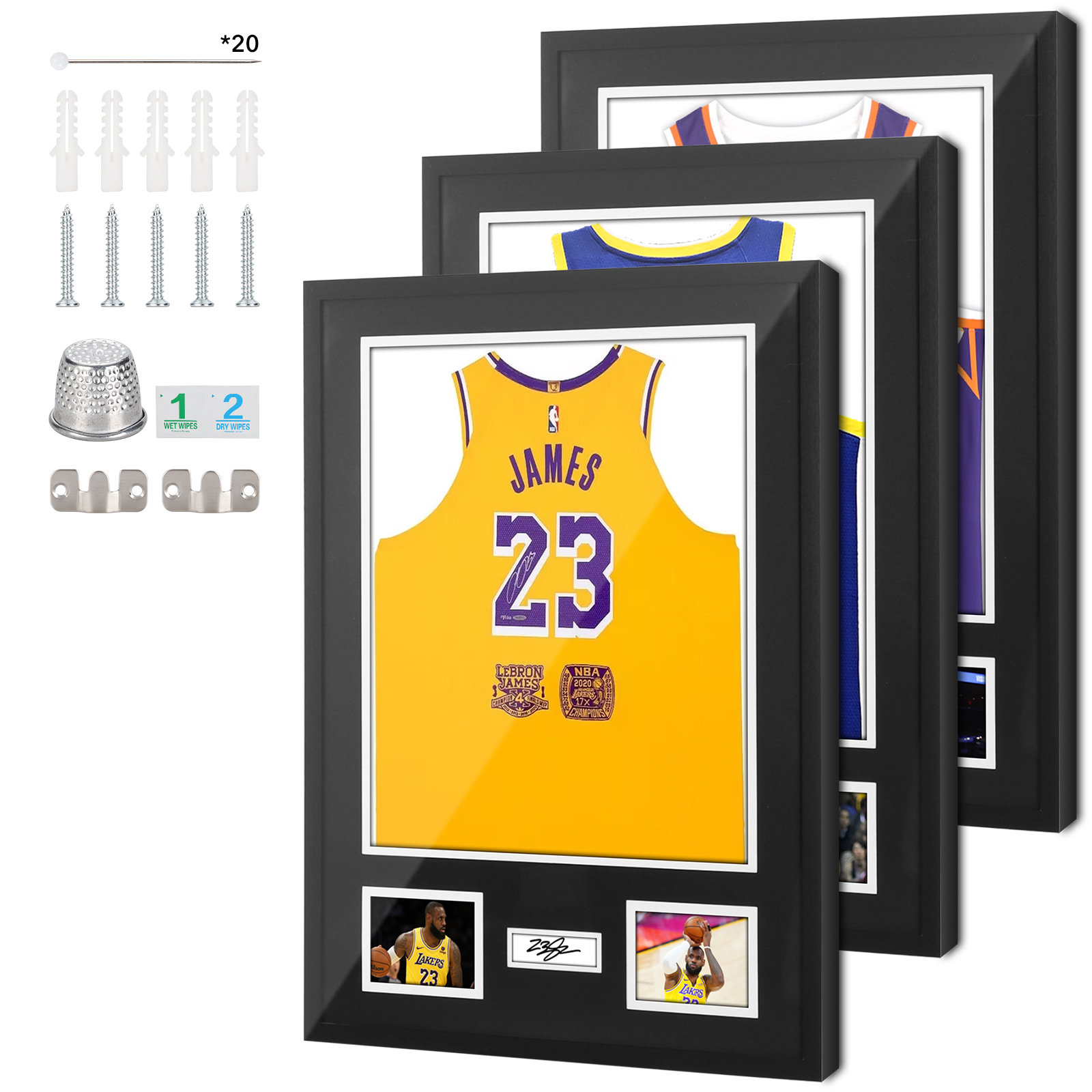 MUKE Jersey Display Case with UV Protection, Wood Frame, Mat & Pinboard ...
