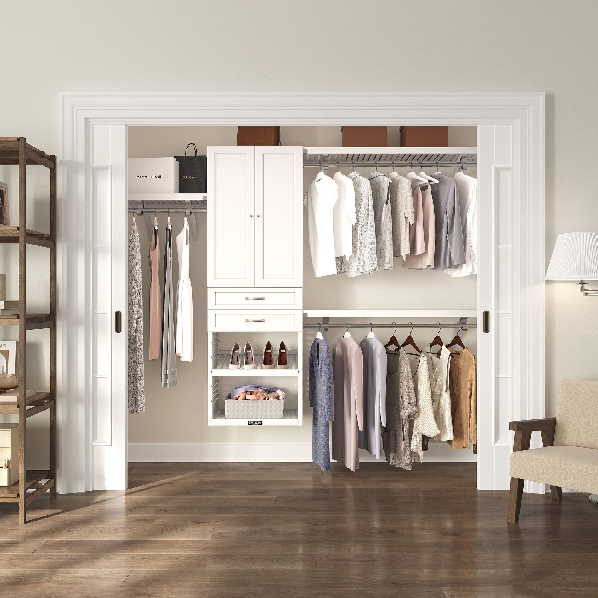 John Louis Home Solid Wood Walk-In Closet System with 2-Drawers and ...