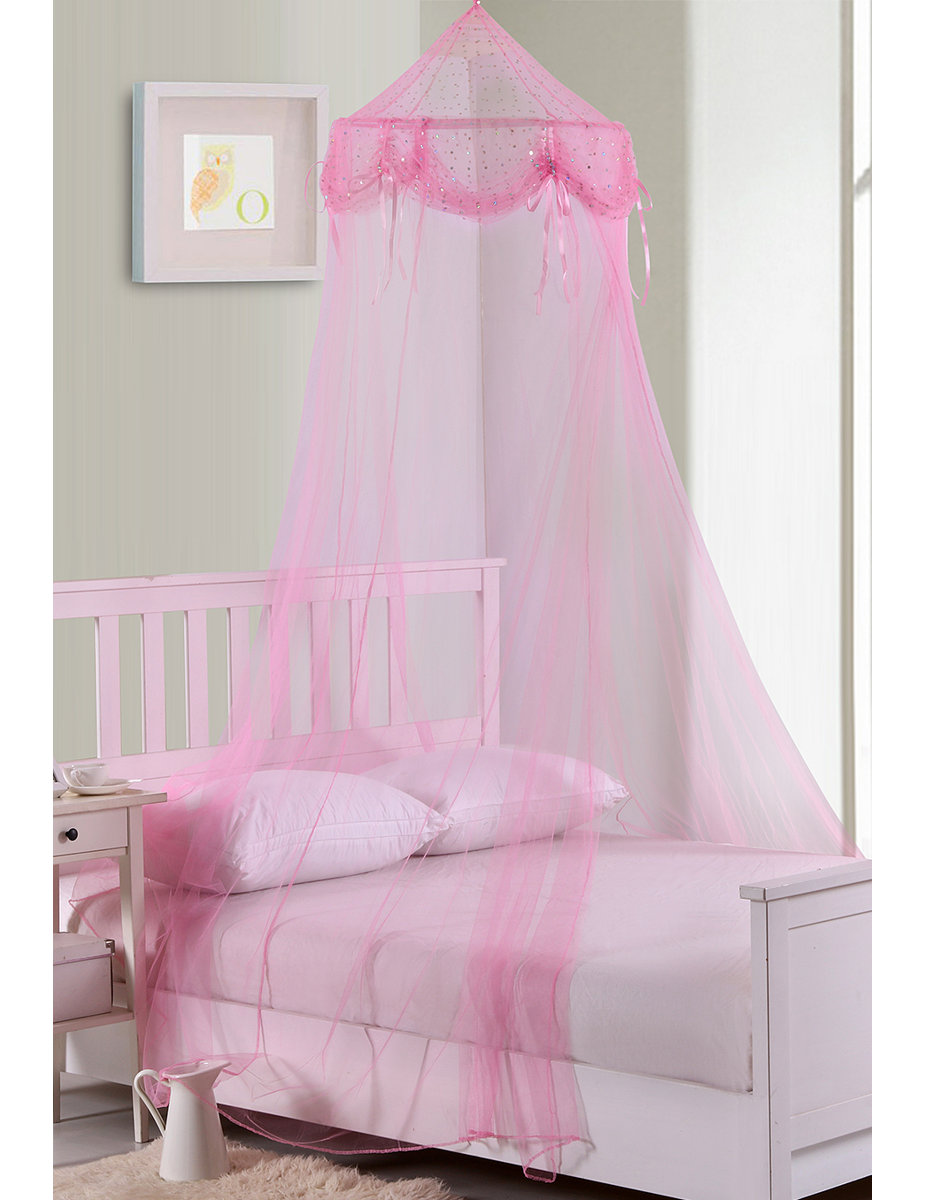 Casablanca Kids Buttons and Bows Kids Collapsible Hoop Sheer Bed Canopy ...