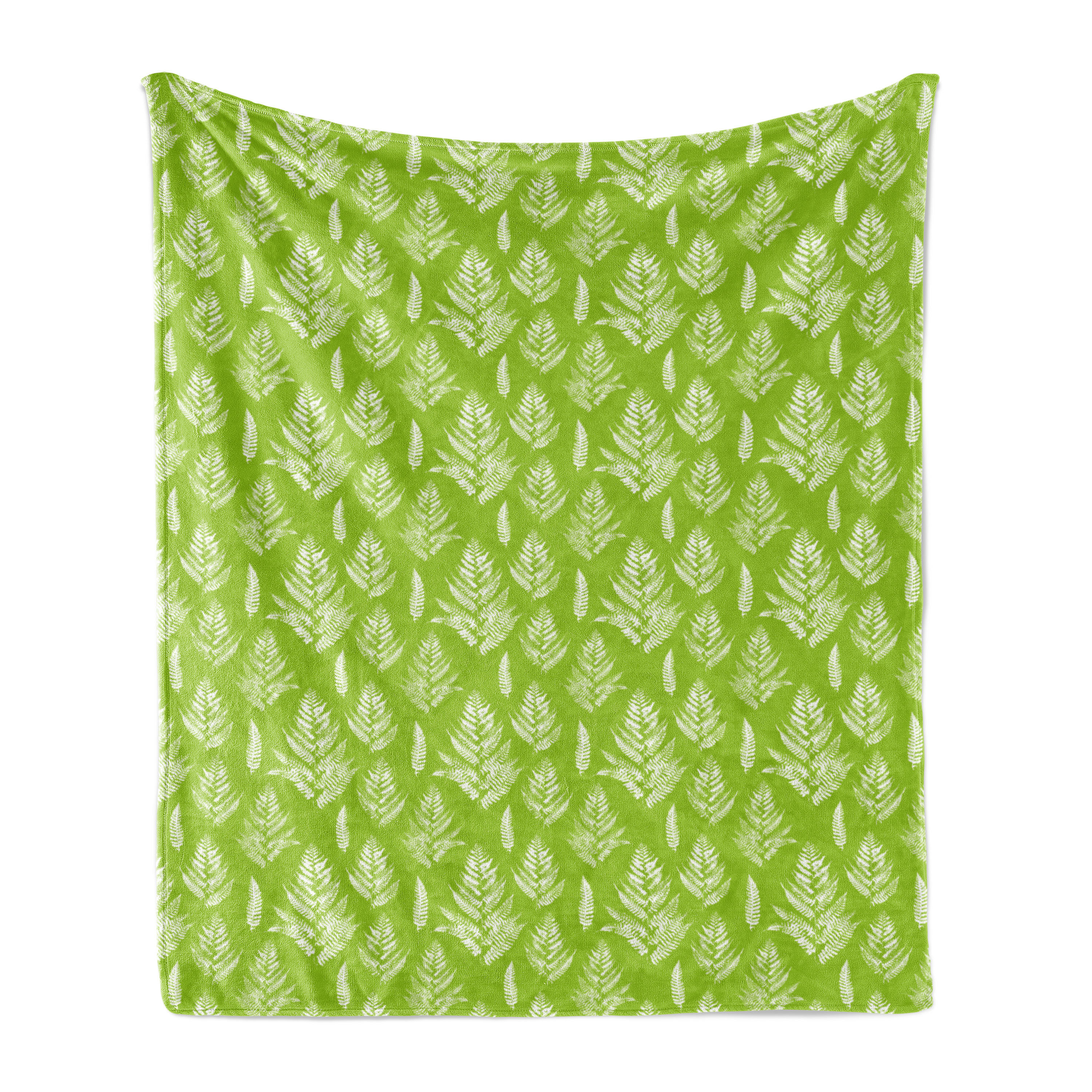 Ambesonne Leaves Fleece Throw Blanket Fern Herbs with Paint Stains Lime ...