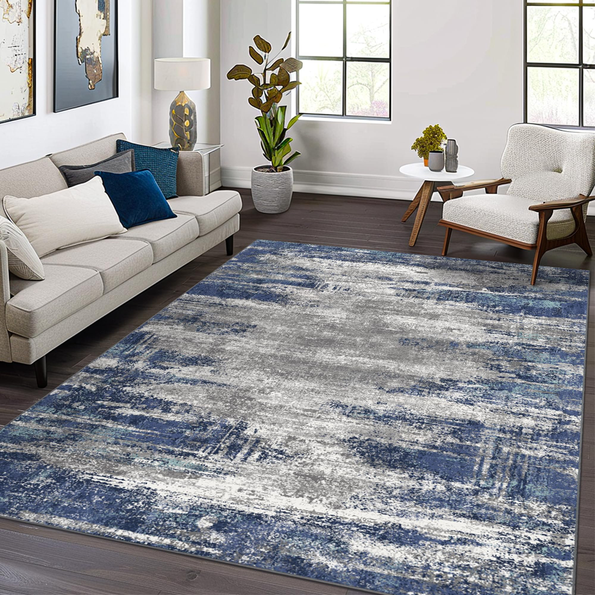 17 Stories 8X10 Area Rugs for Living Room Bedroom, Modern Abstract Blue ...