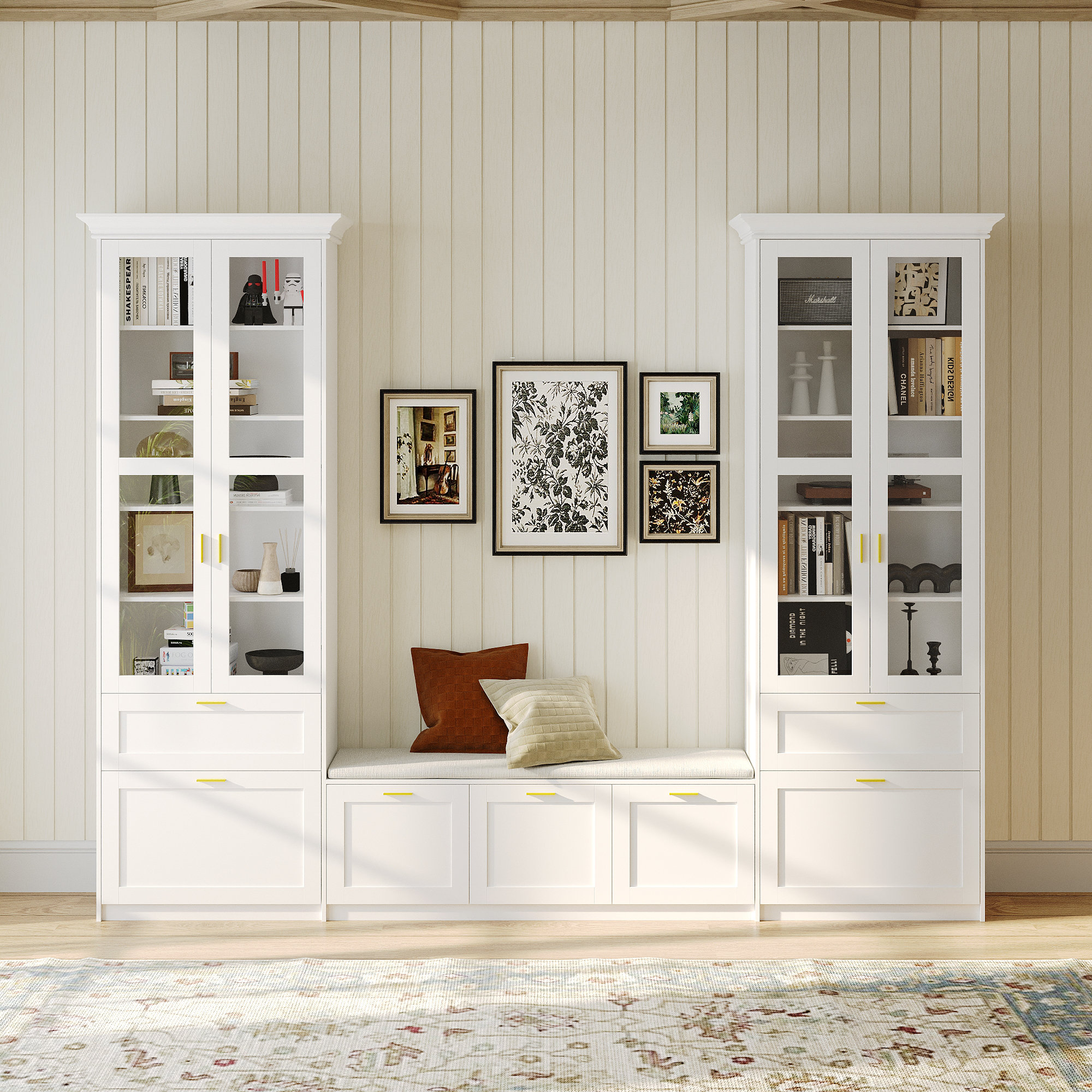 Wildon Home® 122'' W X 97'' H 5-Drawer Bookcase With Bench And Glass ...