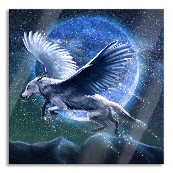 Happy Larry Wolf with Wings - Unframed Graphic Art on Glass | Wayfair.co.uk