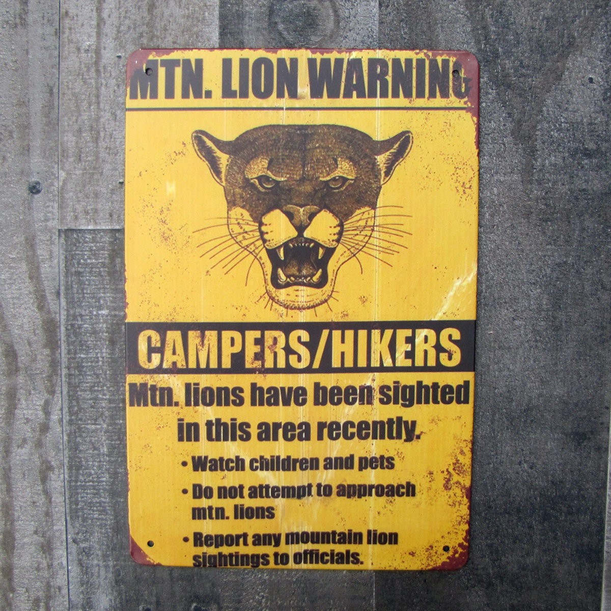 Treasure Gurus Metal Mountain Lion Warning Sign Hunting Cabin Lake ...