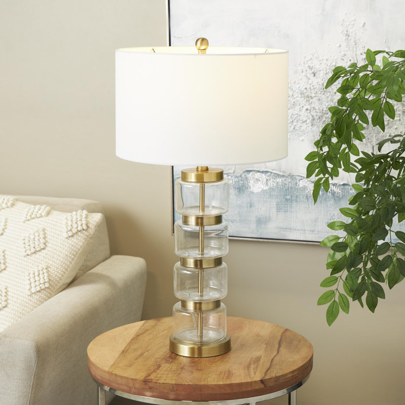Mercer41 Cole And Grey Glass Stacked Jars Room Table Lamp With White ...