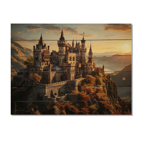 Latitude Run® Castles Golden Glow Warm On Wood Print | Wayfair