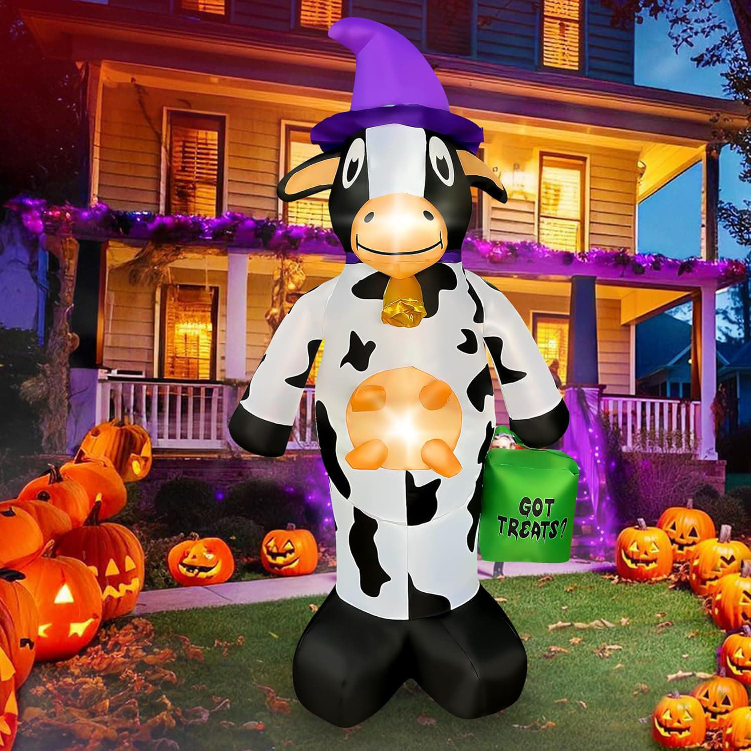 The Holiday Aisle® 4FT Halloween Inflatable Cow Decoration LED Lighted ...