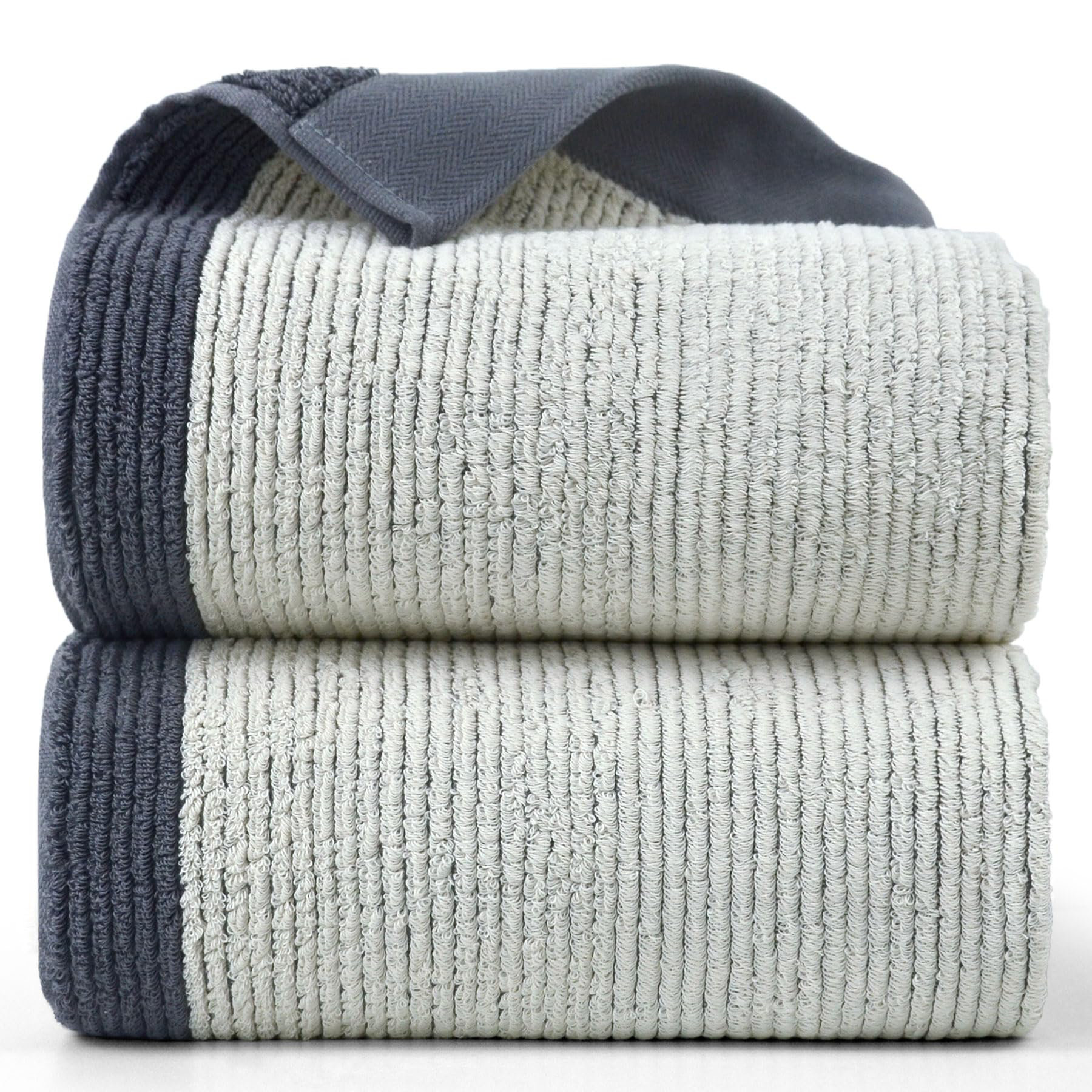 FAST APPLIANCES LLC Bath Towels Set Of 2, Silver-Gray, 520 GSM Luxury ...