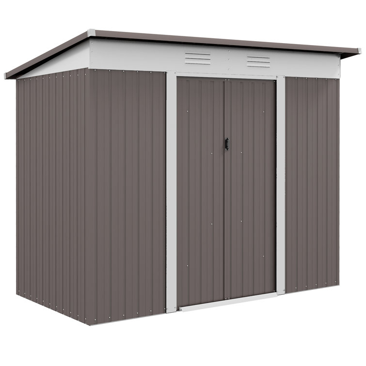 Outsunny 8 ft. W x 4 ft. D Galvanized Steel Storage Shed & Reviews ...