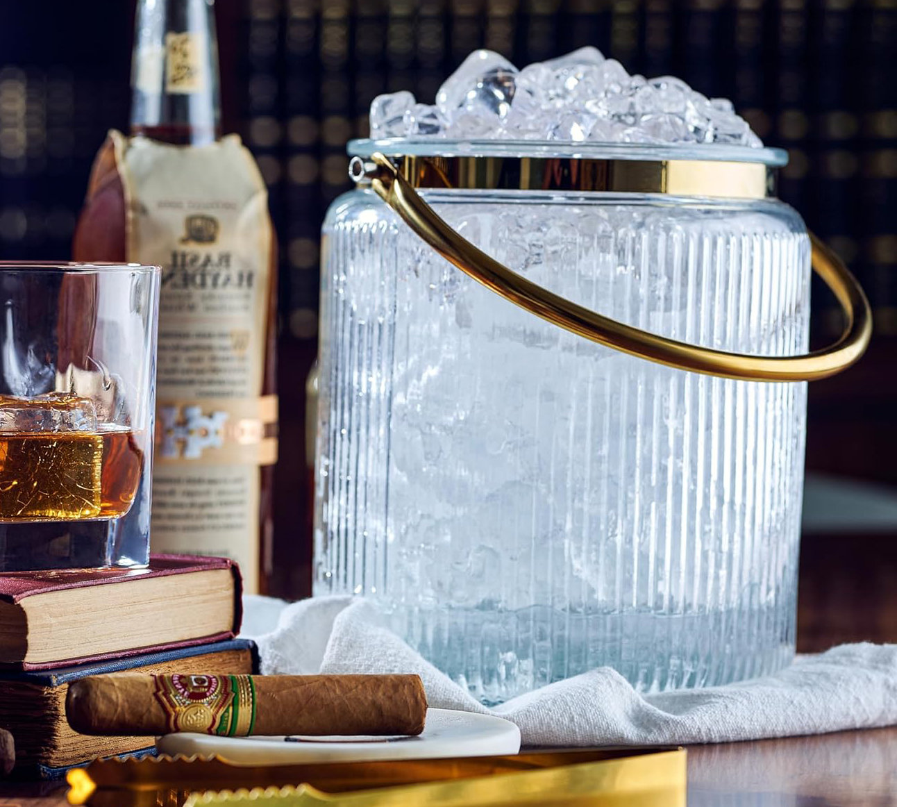 Mercer41 Glass 3L Ribbed Beverage Tub Ice Bucket with Airtight Lid, Ice ...