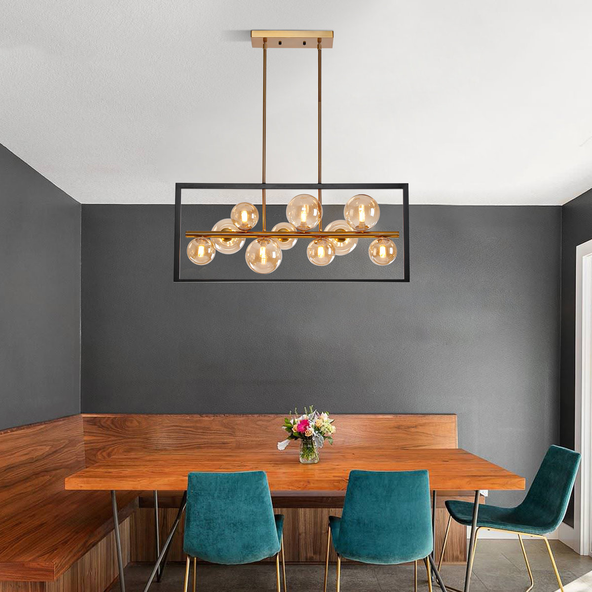 Everly Quinn 10 - Light Kitchen Island Bulb Pendant Glasgrow Square ...