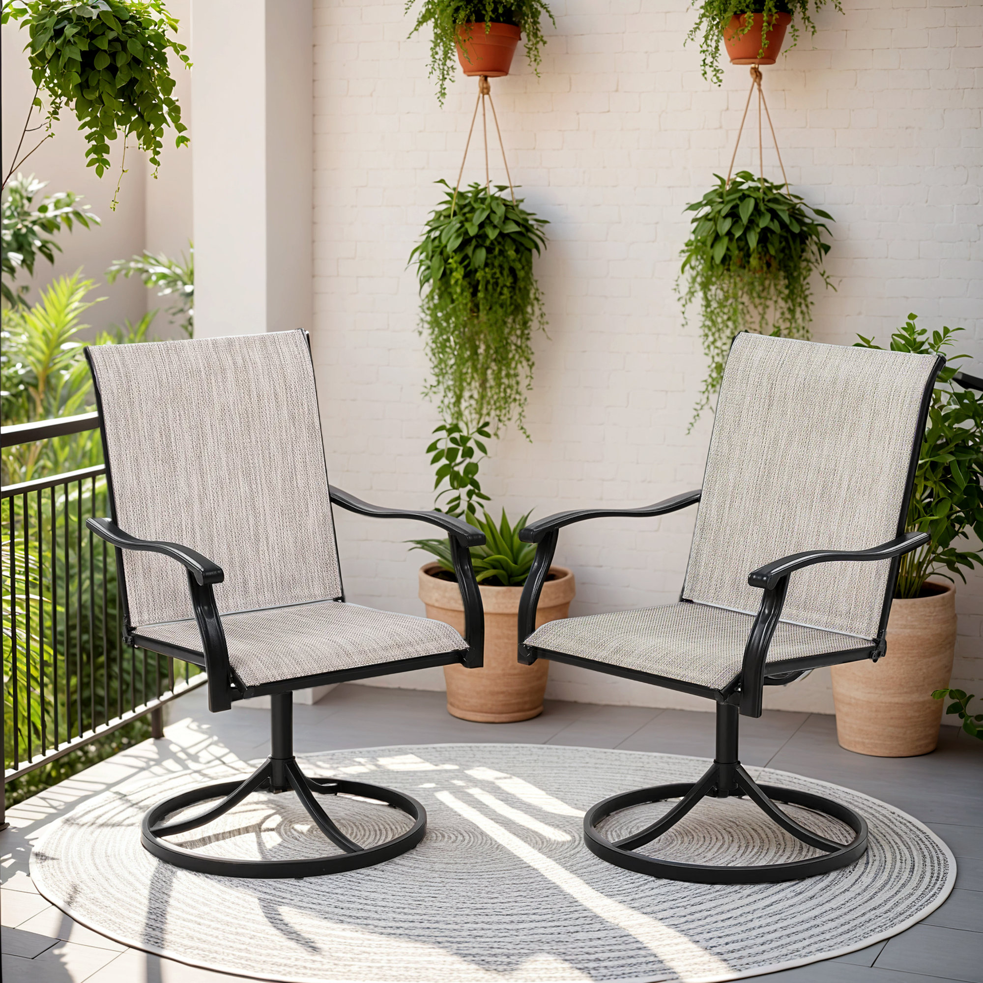 Lark Manor™ Wittig Farah Outdoor Swivel Dining Chairs with Armrest(Set ...