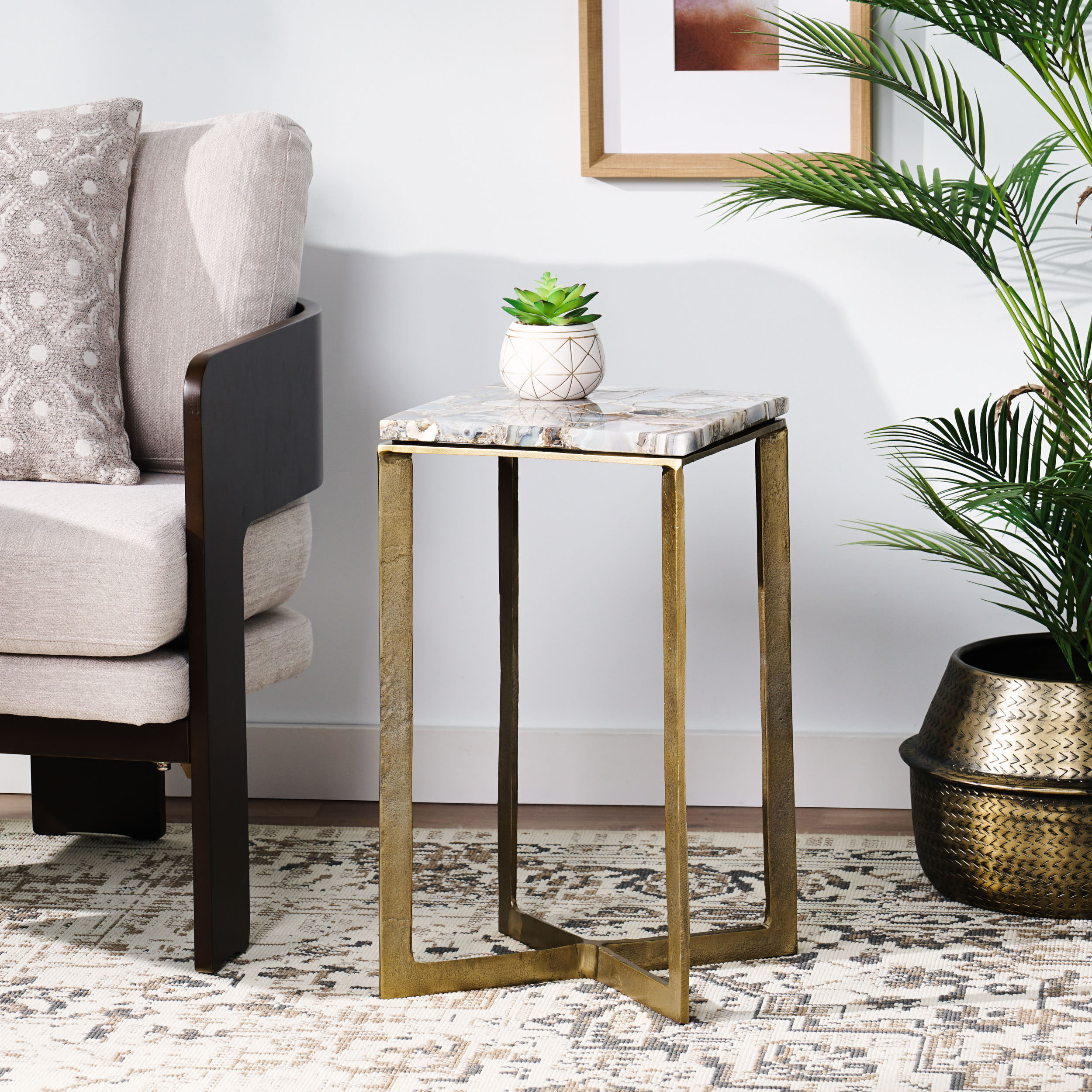 Mercer41 Zentner Stone Cross Legs End Table & Reviews | Wayfair