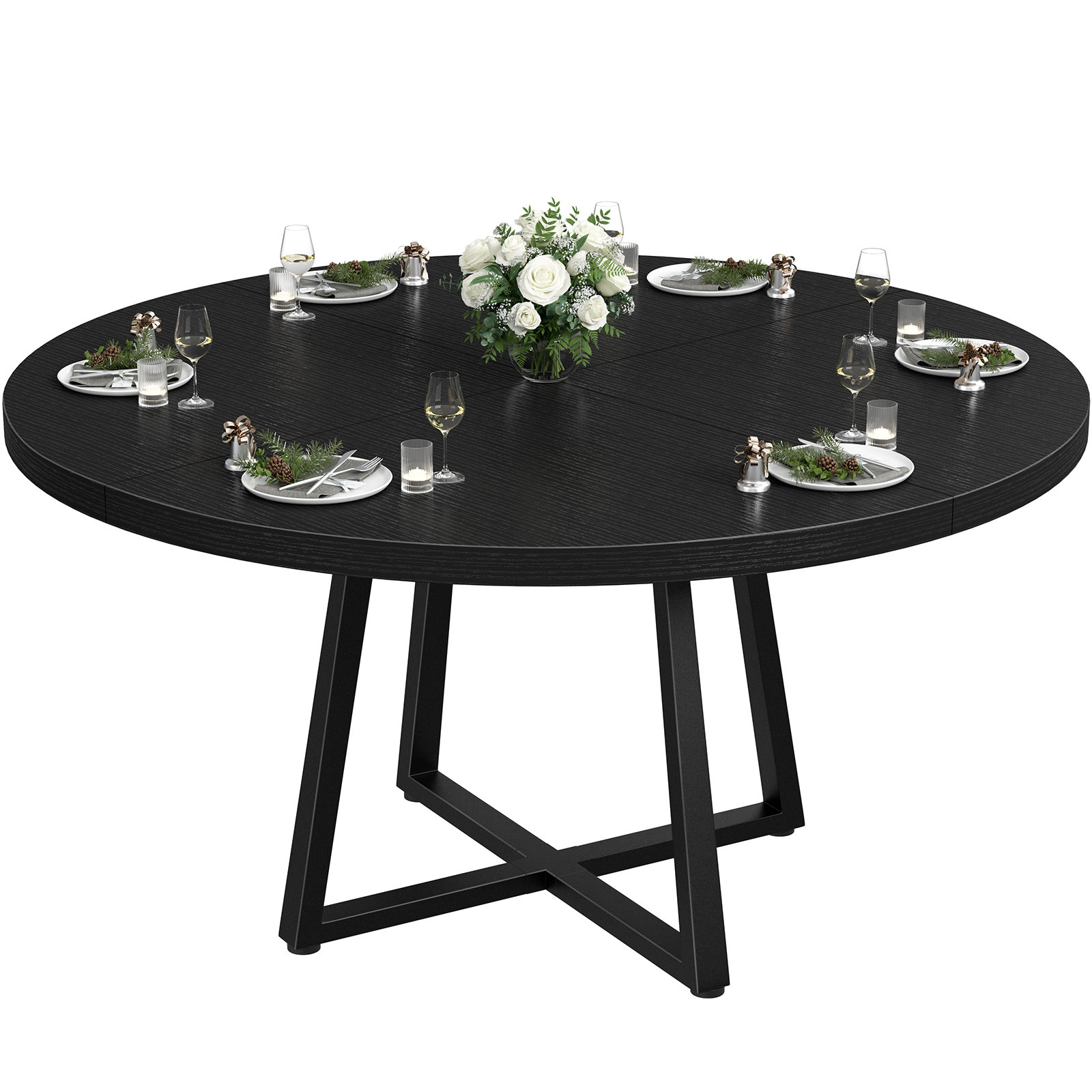 Ebern Designs 51.5’’ Round Dining Table For 6-8, Round Kitchen Table ...