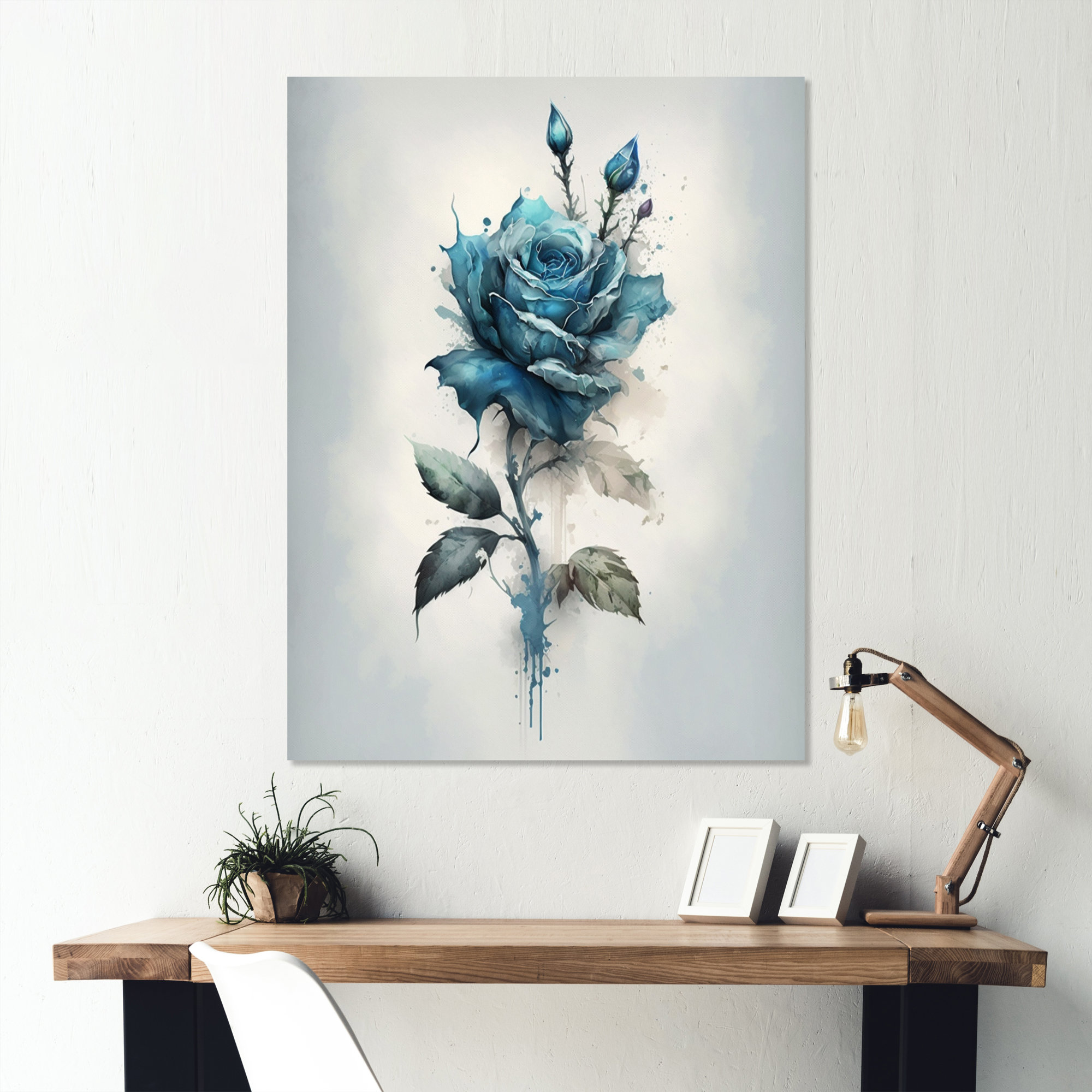 Red Barrel Studio Blue Rose With Thorns - Floral Rose Metal Wall Décor ...