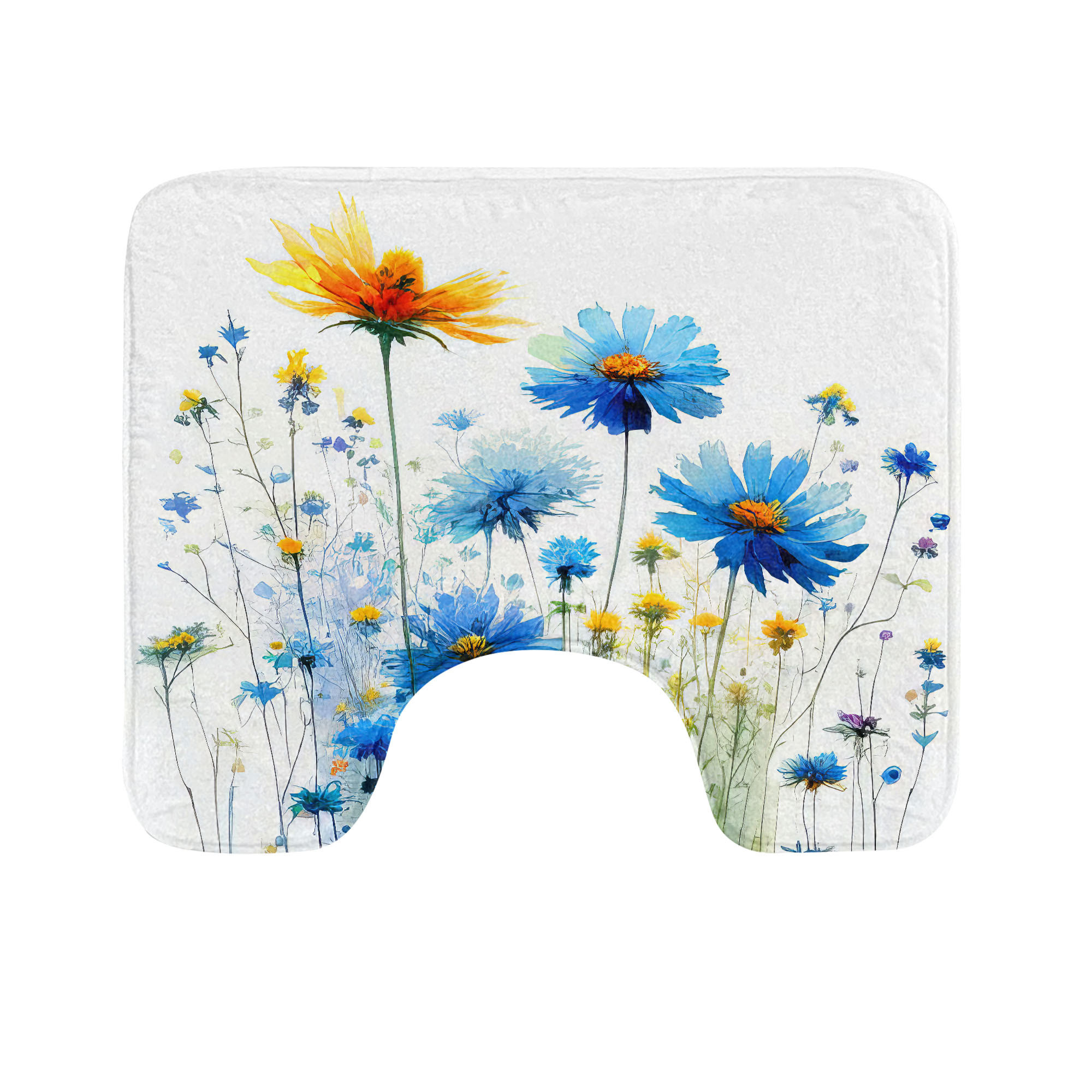 Dakota Fields Floral Toilet Mat U-Shape Bathroom Rug 20" Azure Blue and ...