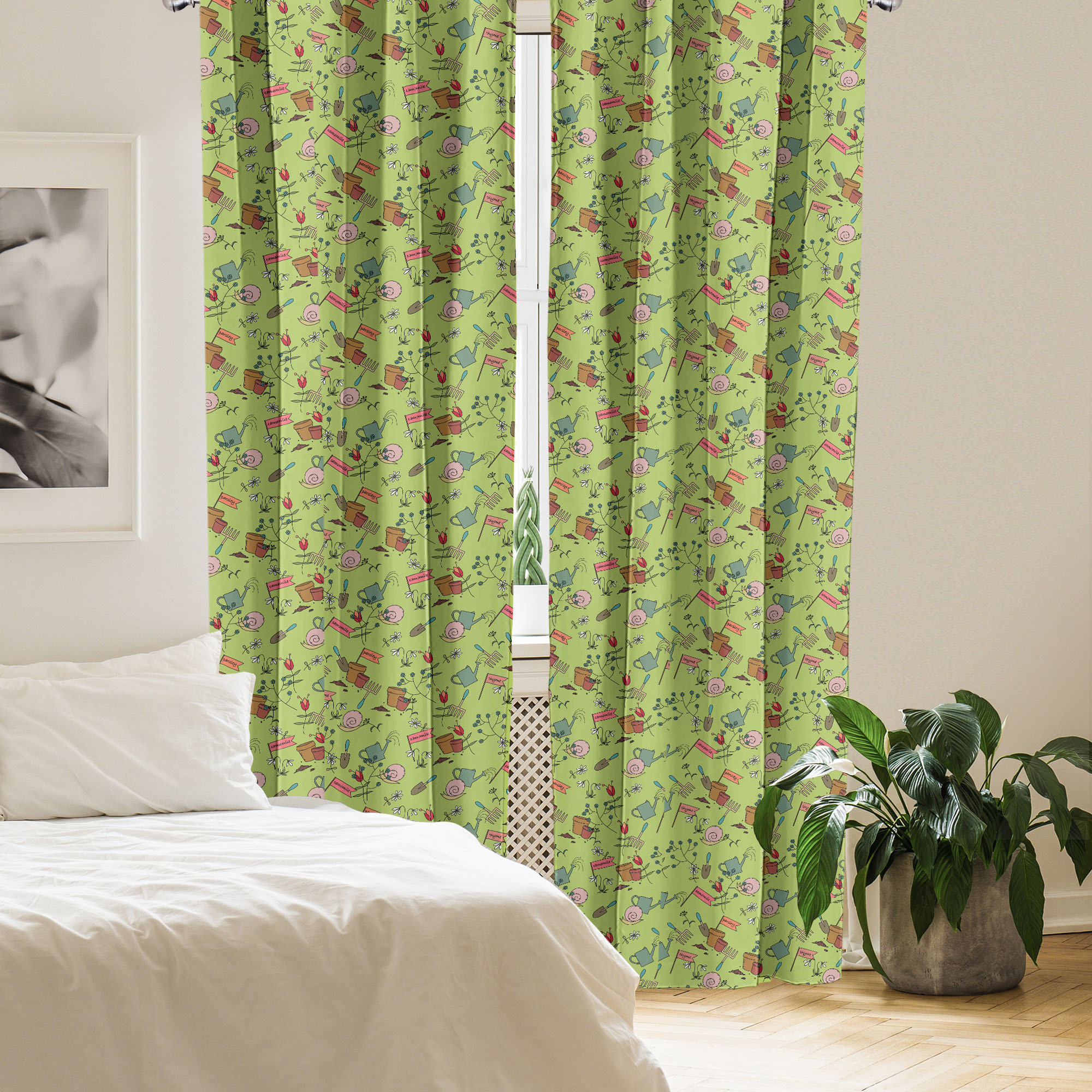 Dakota Fields Snail 4-Panel Curtains, Garden Associated Elements, Green and Multicolor | Wayfair