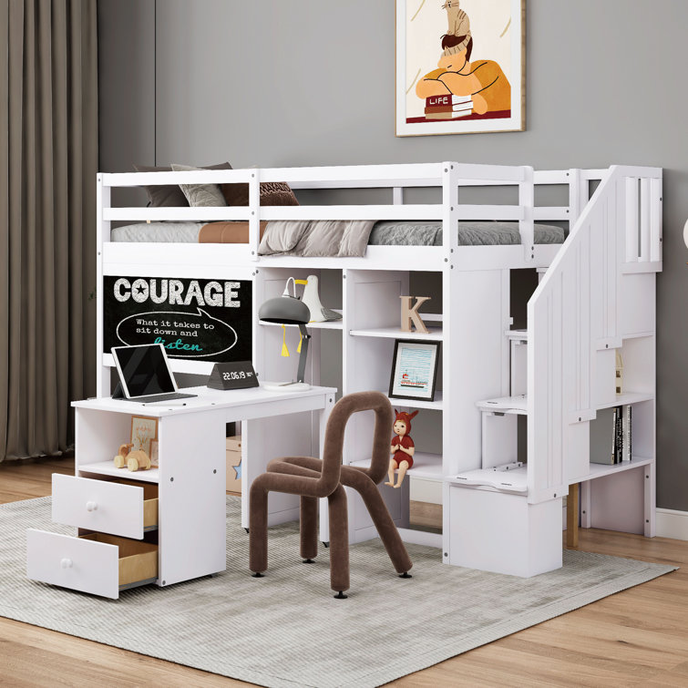 Yikong Twin Size Loft Bed With Pullable Desk And Storage Shelves | Wayfair