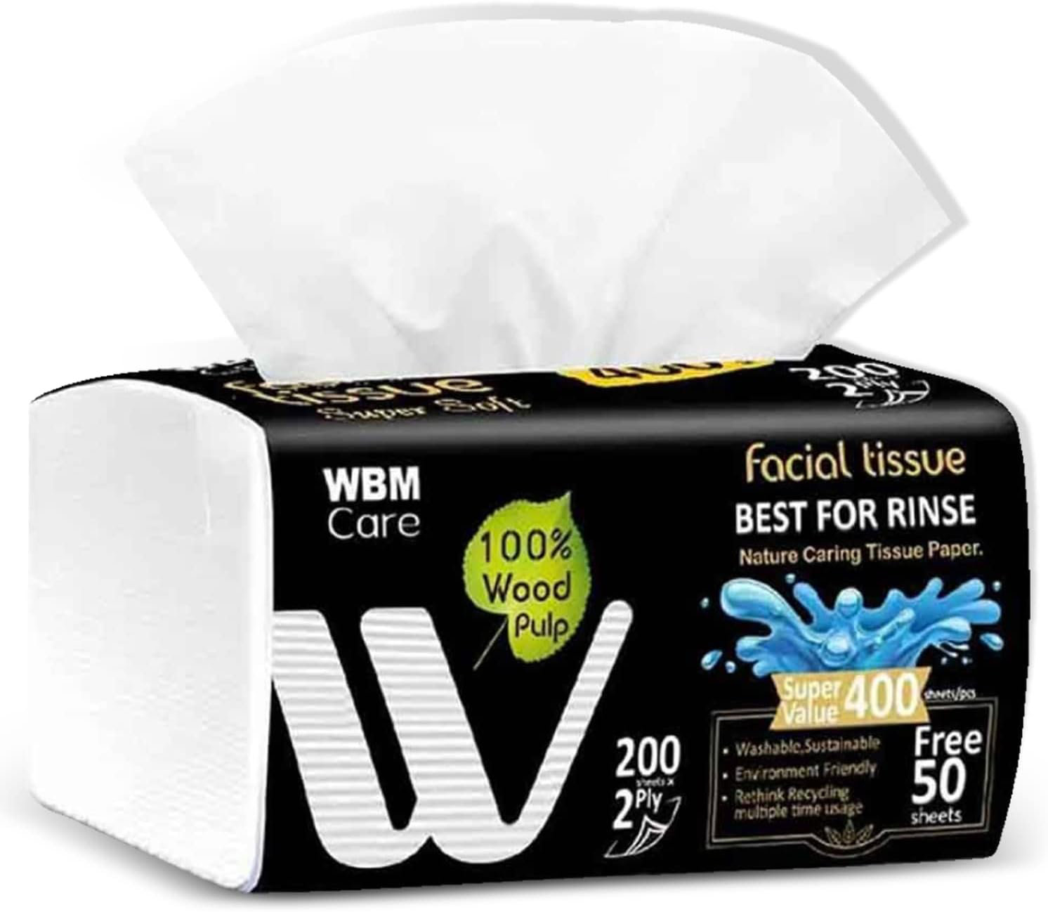 WBM Care Facial Tissues with Tea Tree Fragrance, 2-Ply, 200 Sheets/Box ...
