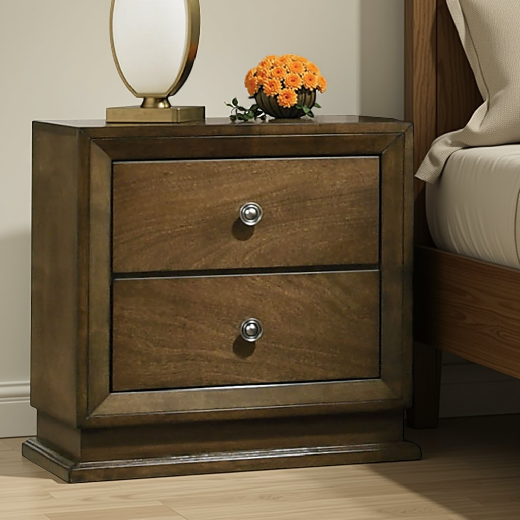 Millwood Pines Walnut Transitional Nightstand – 2-Drawer Rubberwood ...
