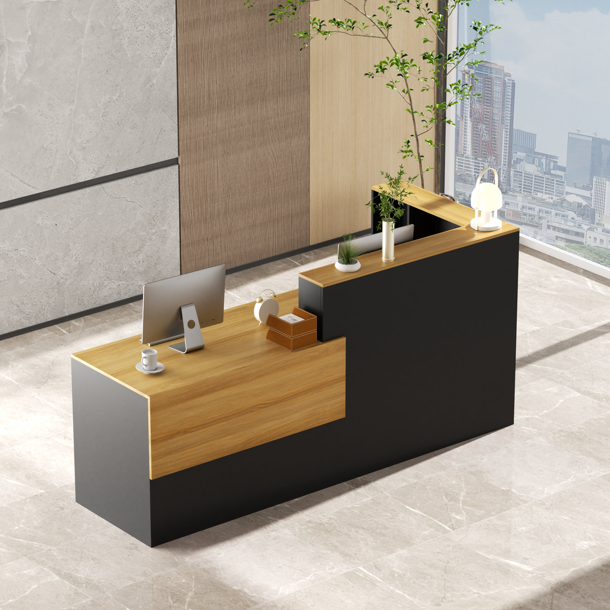 Ebern Designs L-Shaped Reception Desk With Storage, Modern Front Desk ...