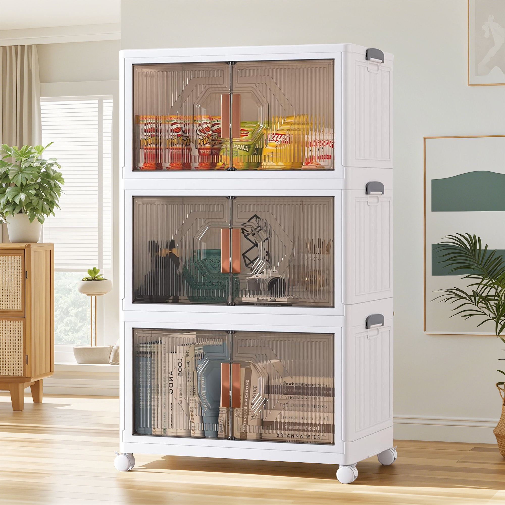 Rebrilliant Canas 3 Pack Stackable Storage Bins Folding Organizer Boxes ...