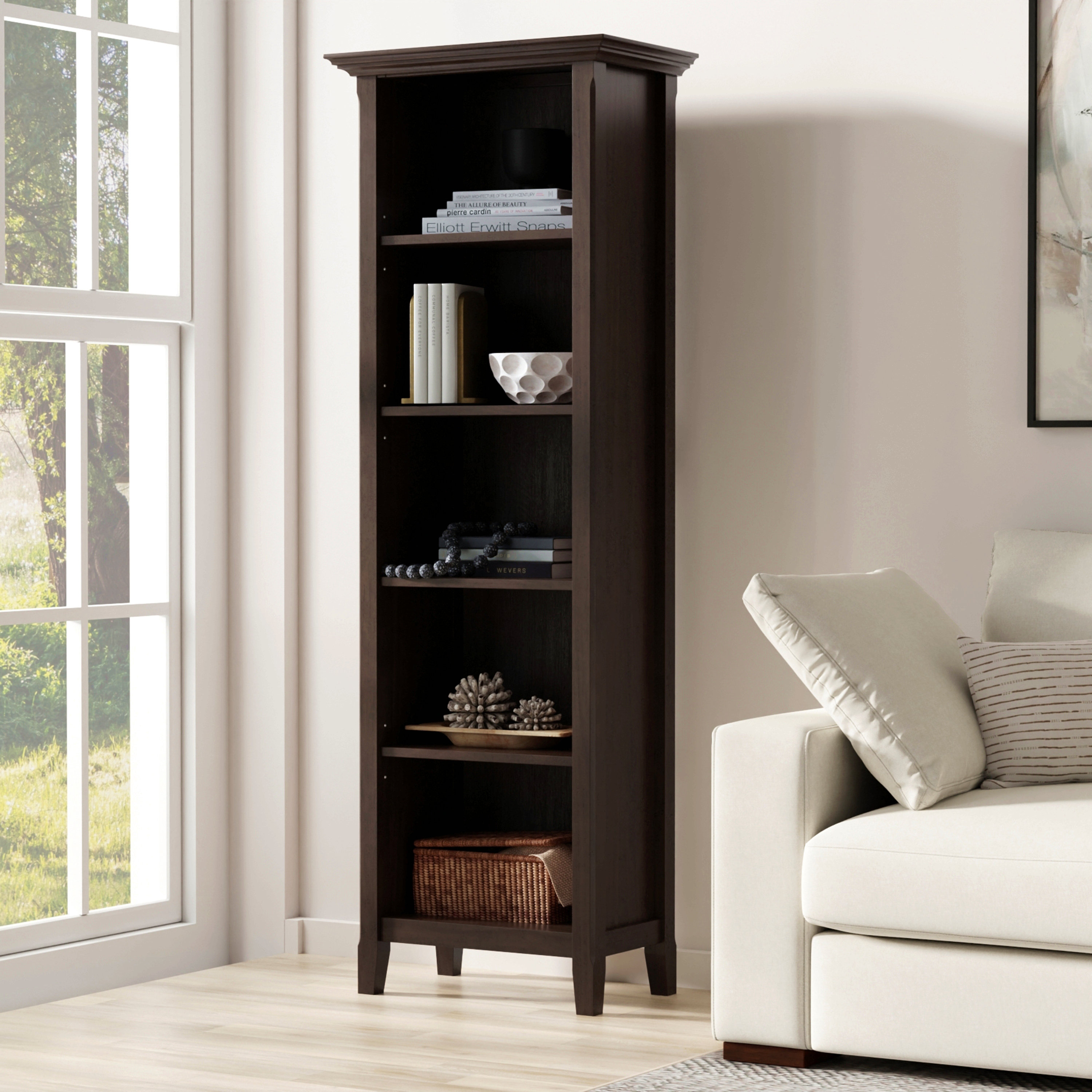 Latitude Run® 24 Inch Solid Wood 5 Shelf Bookcase In Hickory Brown ...