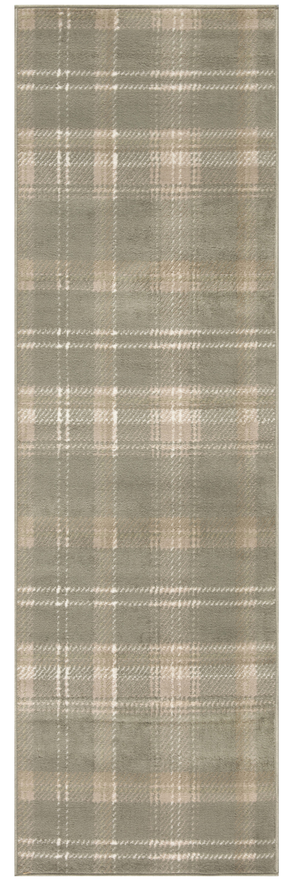 HomeRoots 10' Olive Green and Ivory Plaid Runner Rug | Wayfair