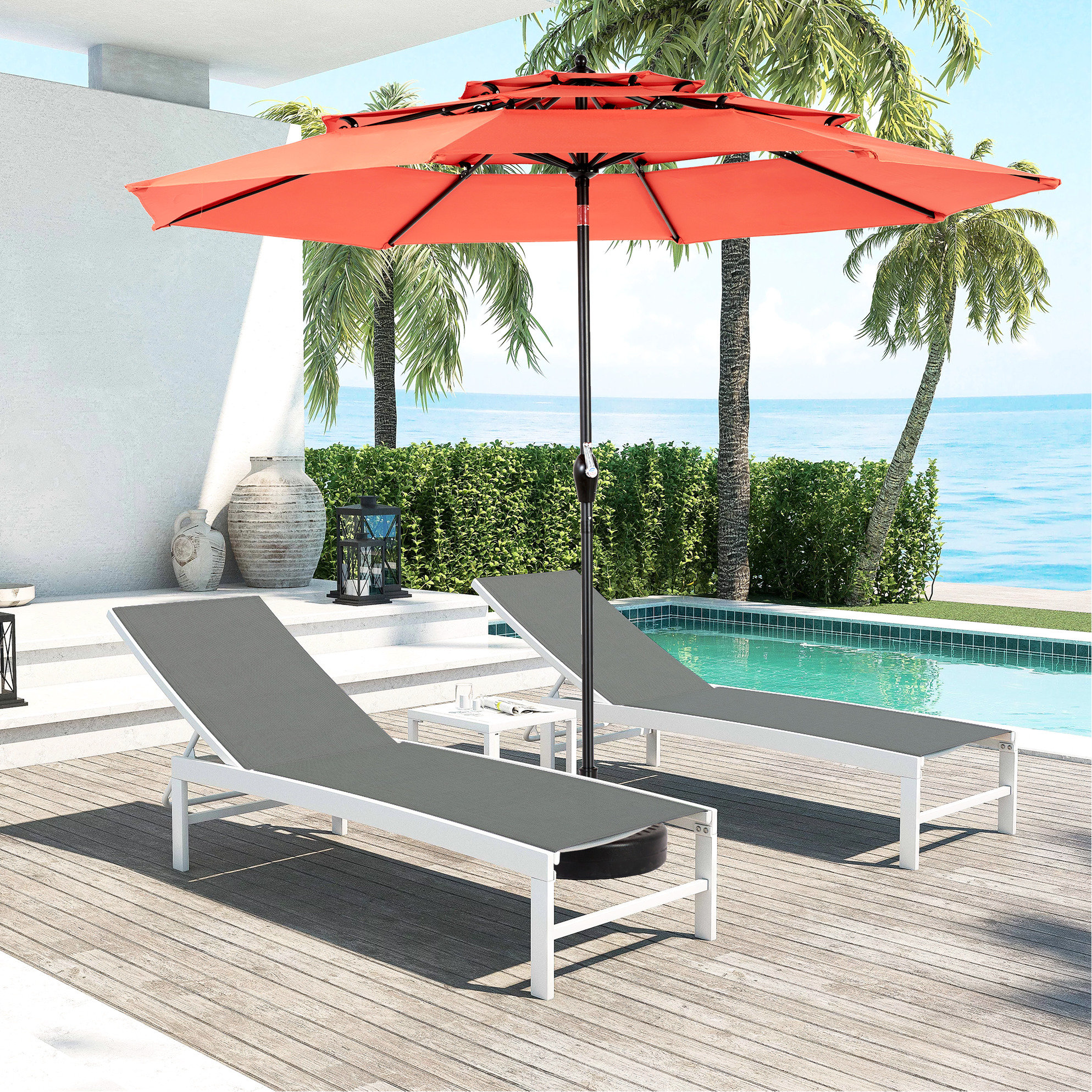 Arlmont & Co. 3 Tier Auto Aluminium 10Ft Lawn Umbrella - For Poolside ...