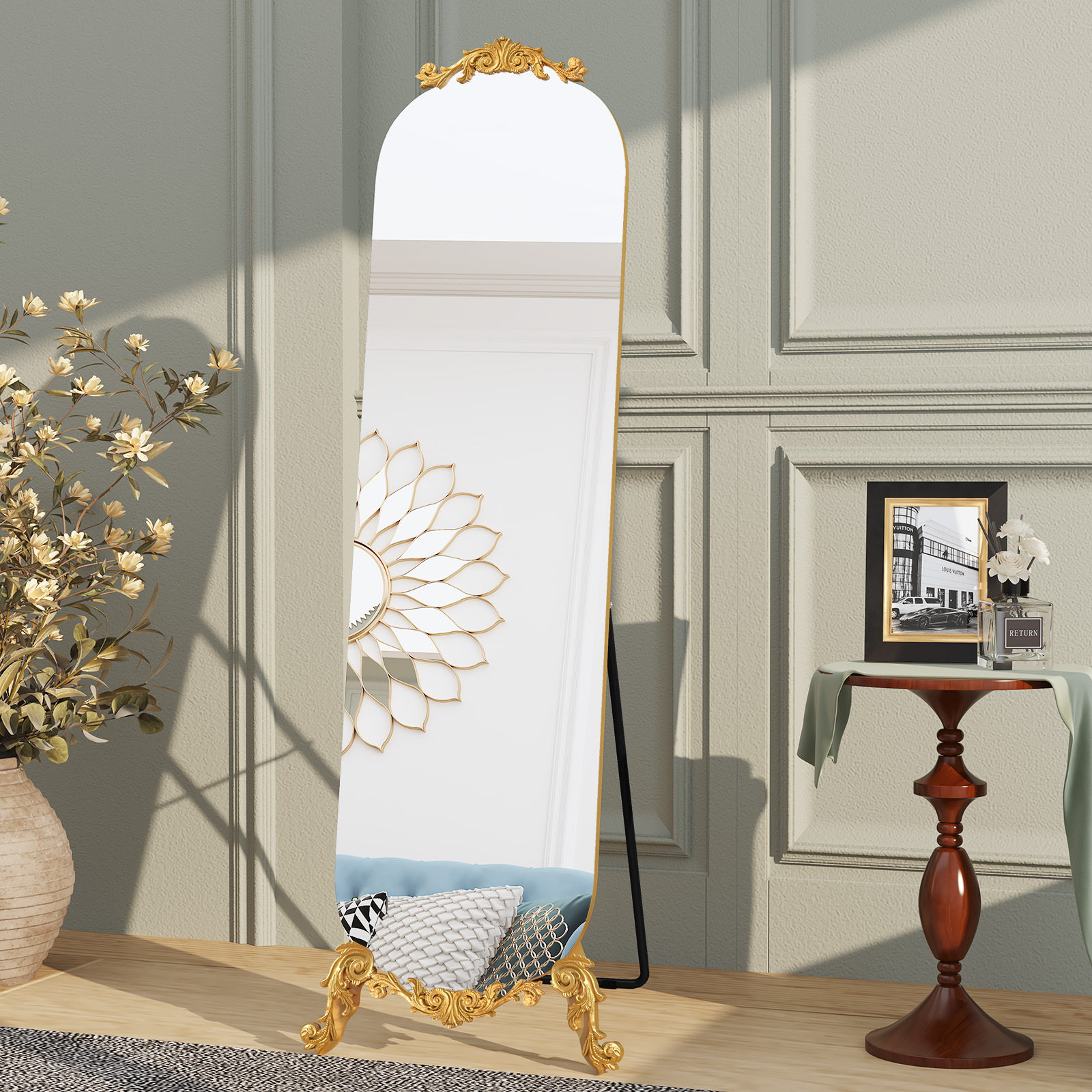 House of Hampton® Frameless Full-length Mirror with Carved Decoration ...