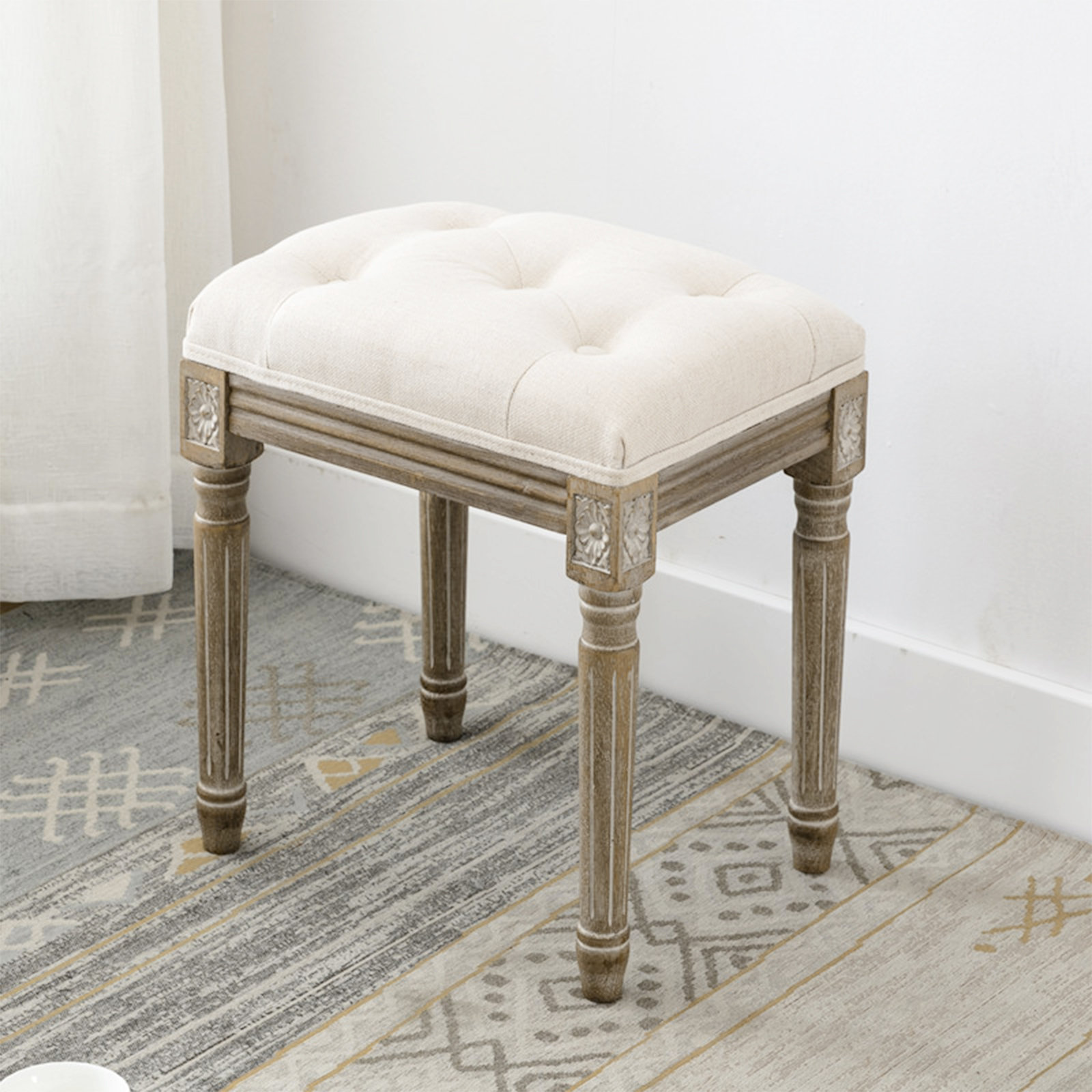 Lucky Monet Solid Wood Vanity Stool & Reviews | Wayfair