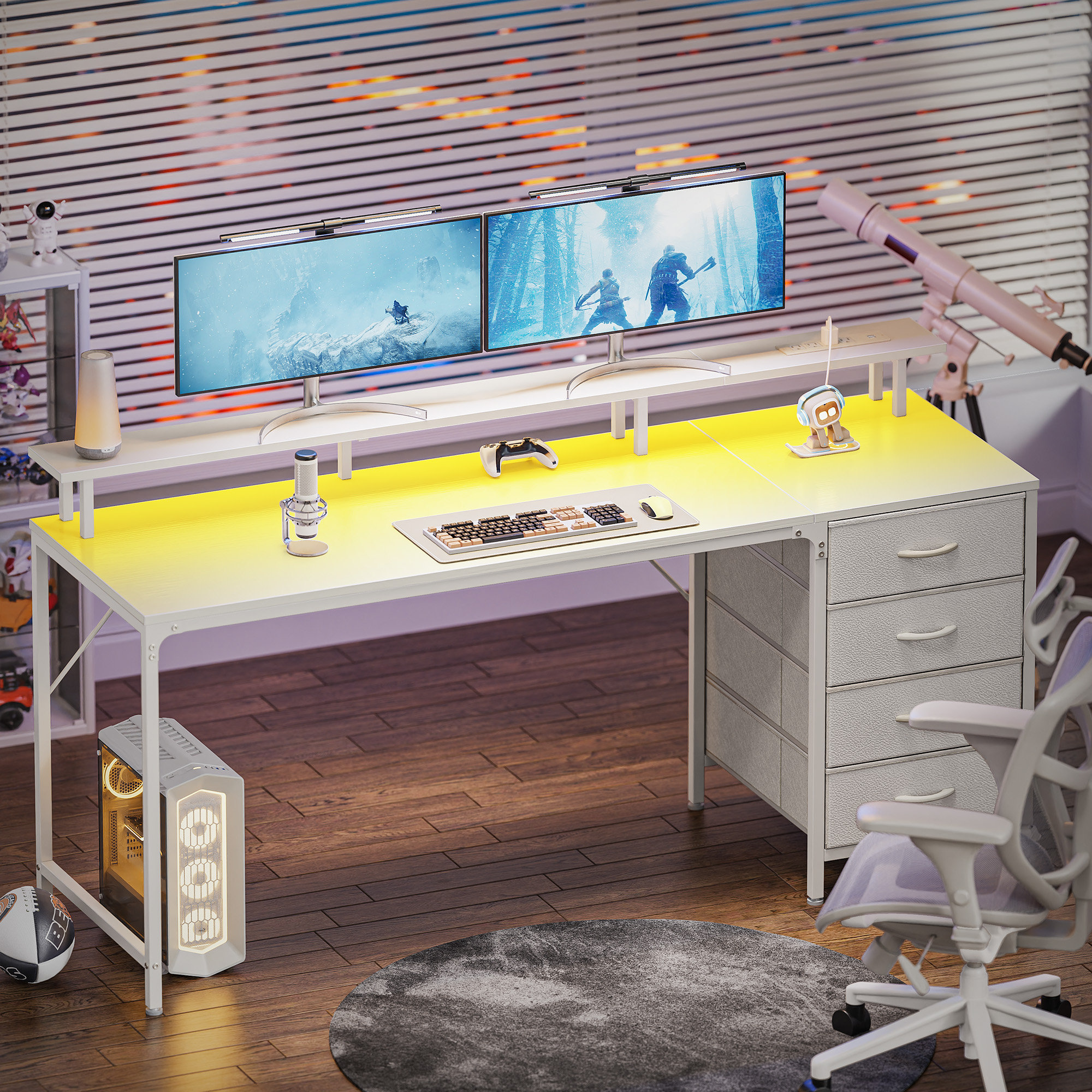 17 Stories Malasha 63" Computer Desk with 4 Drawers, Gaming Desk with ...