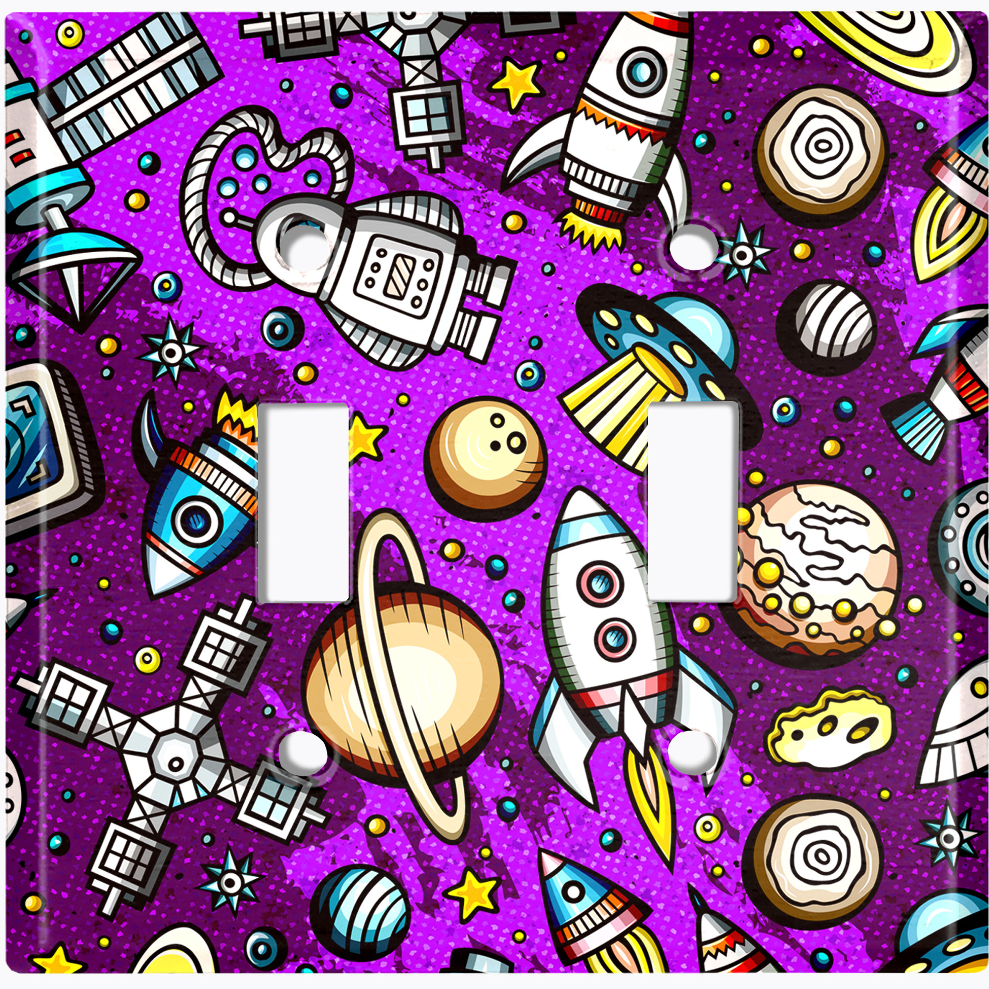 WorldAcc Metal Light Switch Plate Outlet Cover (Rocket Ship Space ...