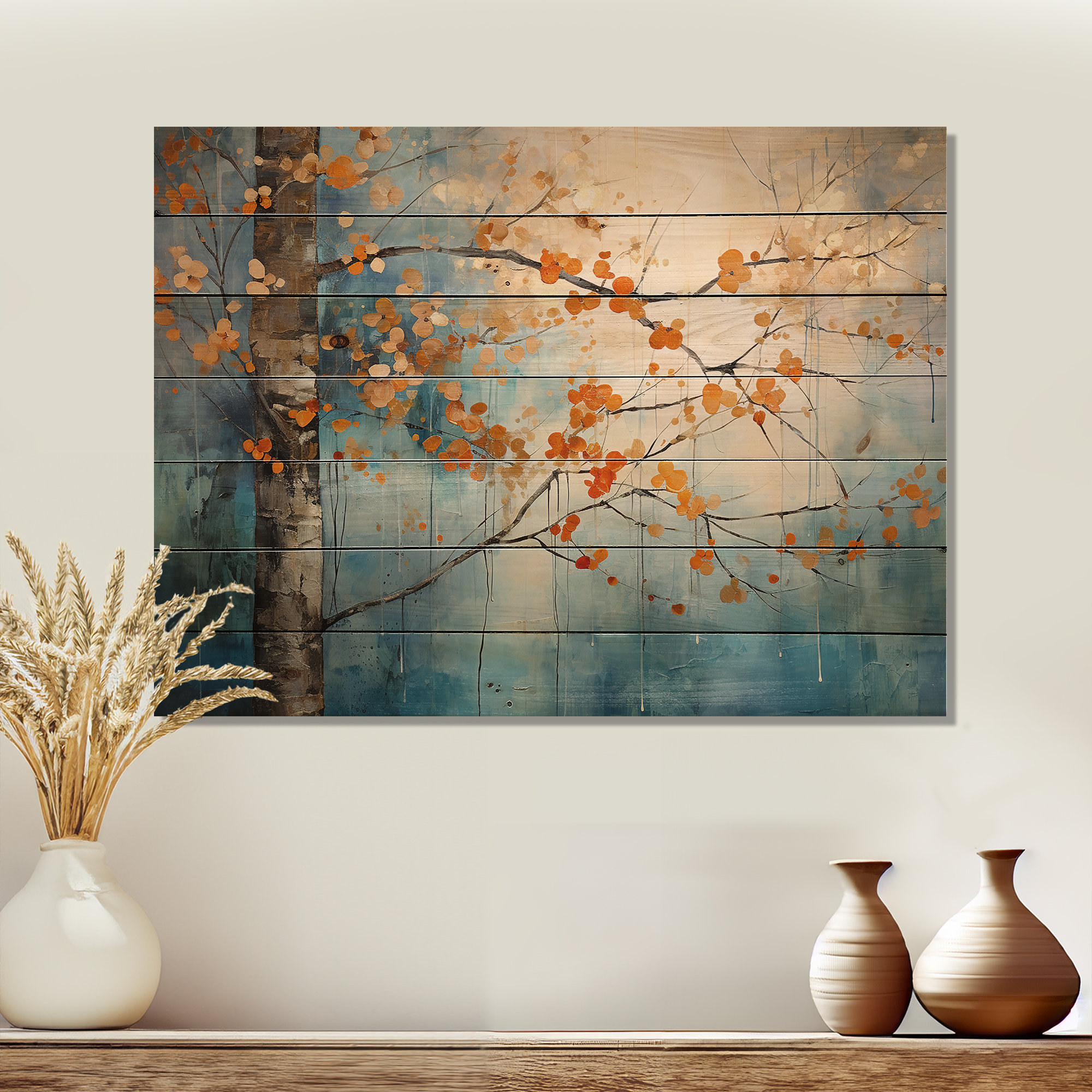 Red Barrel Studio® Orange Teal Maple Tree Glowing Embers II On Wood ...