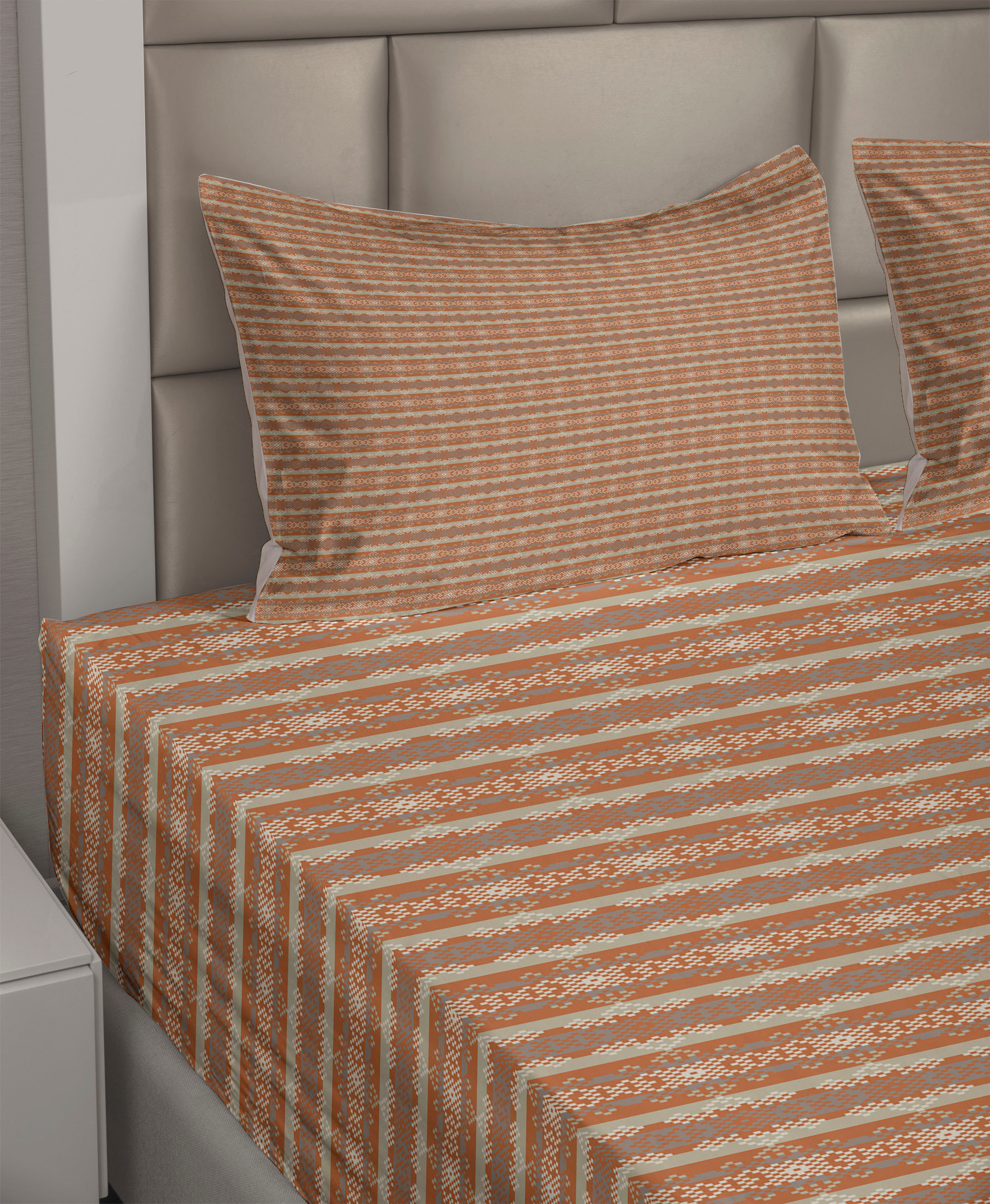 Ambesonne Christmas Sheet Set Art Snowflakes Pattern Burnt Orange Pale ...