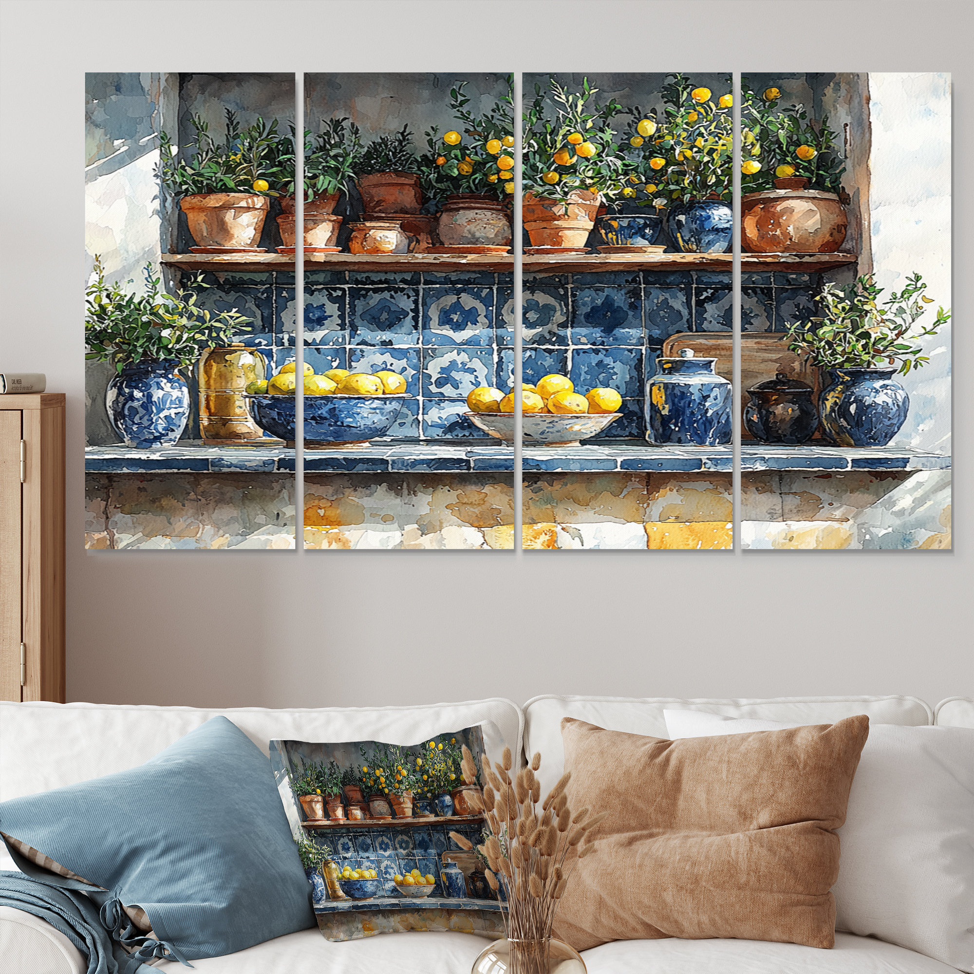 August Grove® Blue And Yellow Kitchen Greek Kitchen - Kitchen Canvas ...
