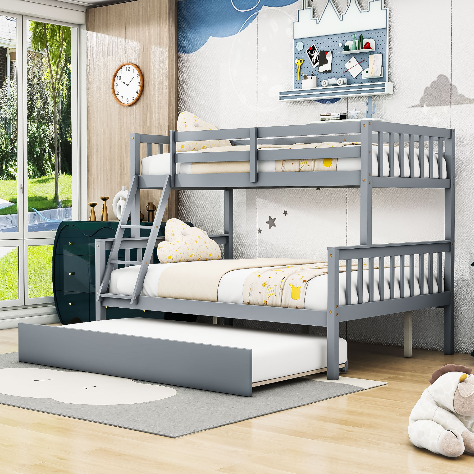 Harriet Bee Twin Over Full Wooden Convertible Bunk Bed With Trundle And ...