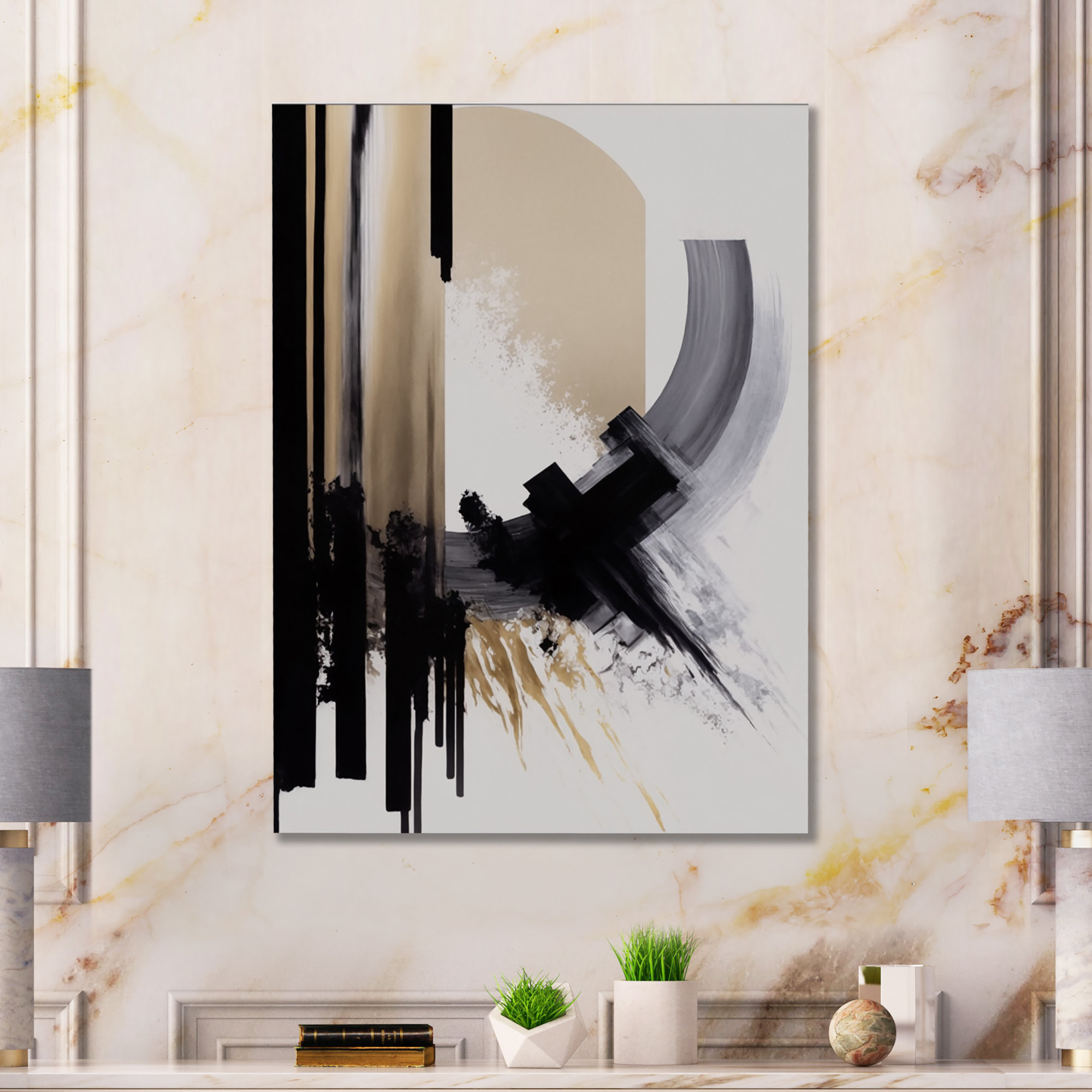 Ivy Bronx Dovud " Black, White And Gold Expression IV " on Metal | Wayfair
