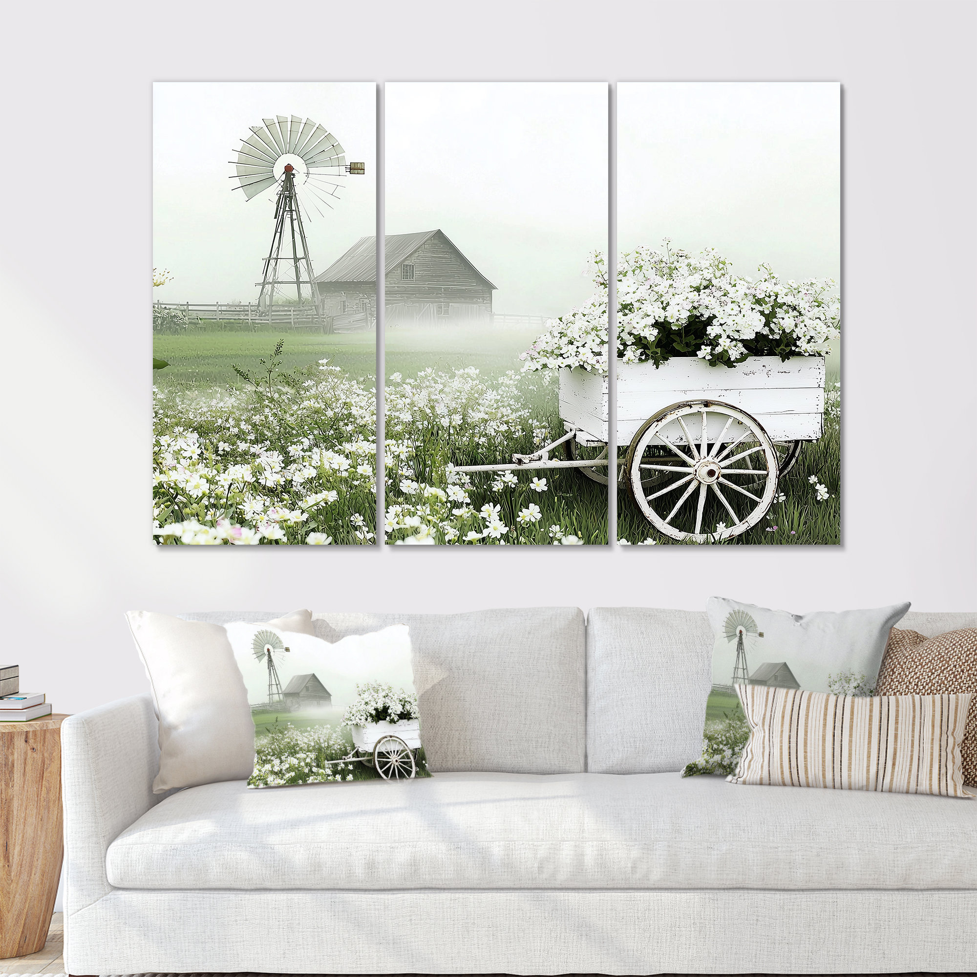 August Grove® White Flower Cart At The Barn III - Barn Wall Decor Set ...