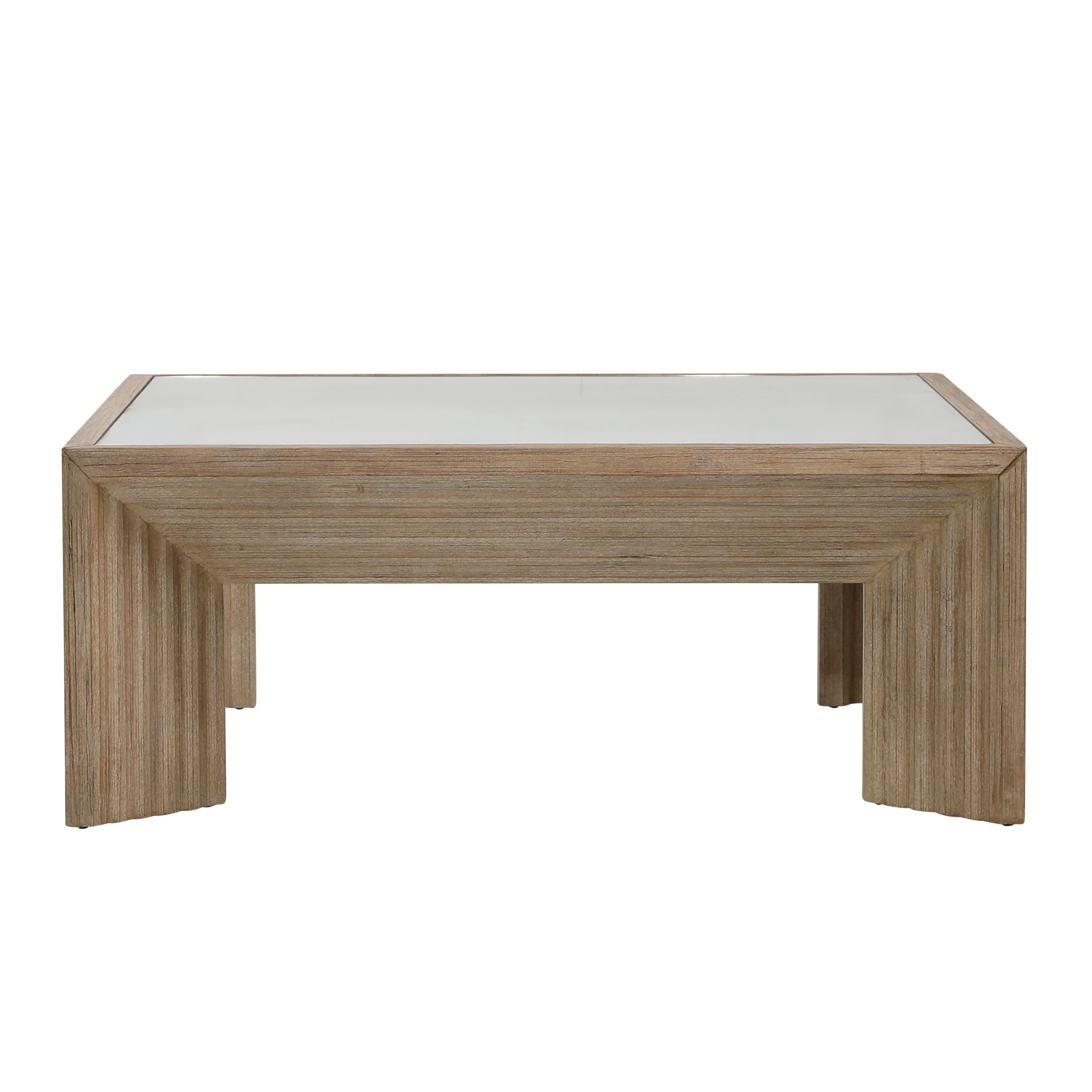 Joss & Main Cleo 46" Pine Wood Coffee Table w/ Glass Top, Light Warm ...