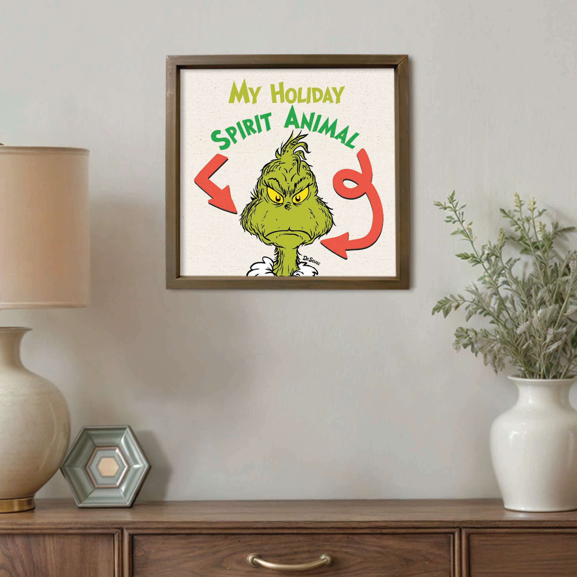Ophelia & Co. The Grinch Holiday Spirit Animal Brown Framed Print | Wayfair