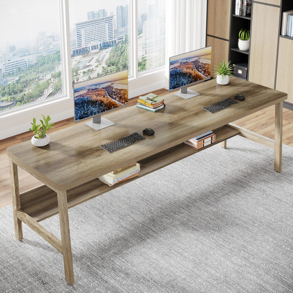 Gracie Oaks Ziera 78.74'' Extra Long Double Computer Desk with Metal ...
