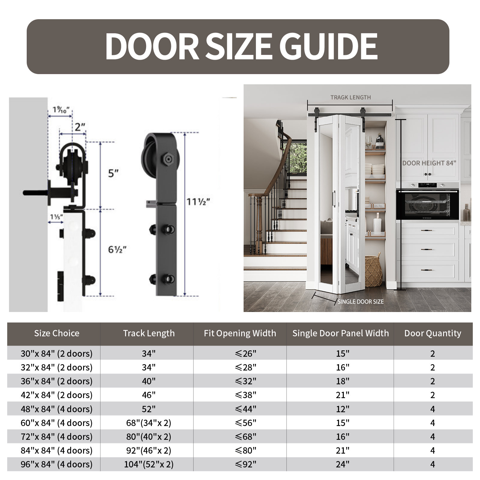 TOPDONED 1-Lite HD Mirror Bi-Fold Sliding Barn Door with Hardware Kit ...