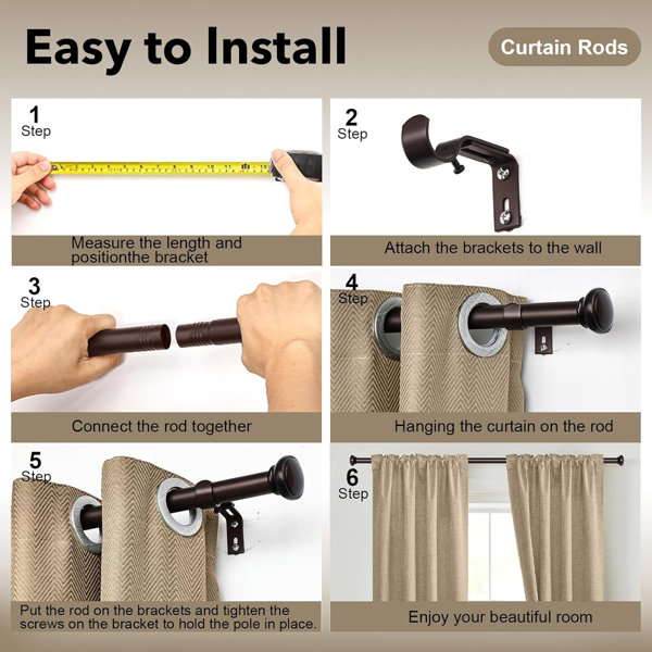 Darby Home Co Curtain Rods for Windows 72 to 144 Inches, 1 Inch ...