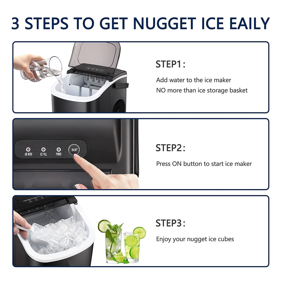 R.W.FLAME 26 Lb.Daily Production Bullet Ice Countertop Ice Maker, Self ...