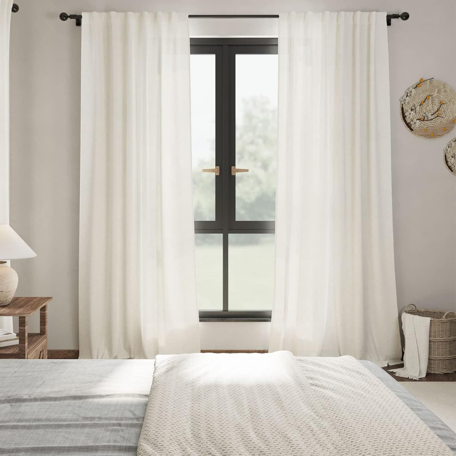 Latitude Run® Linen Curtains 84 "Long Living Room 2 Panels, Translucent ...