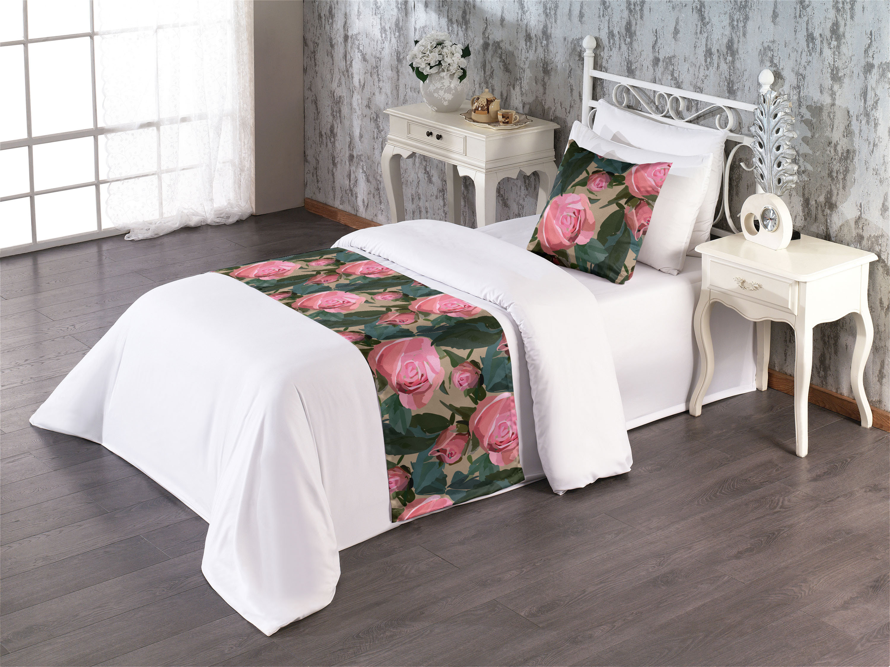 Ambesonne Floral Design Bed Runner Set Delicate Rose Pattern Pastel ...