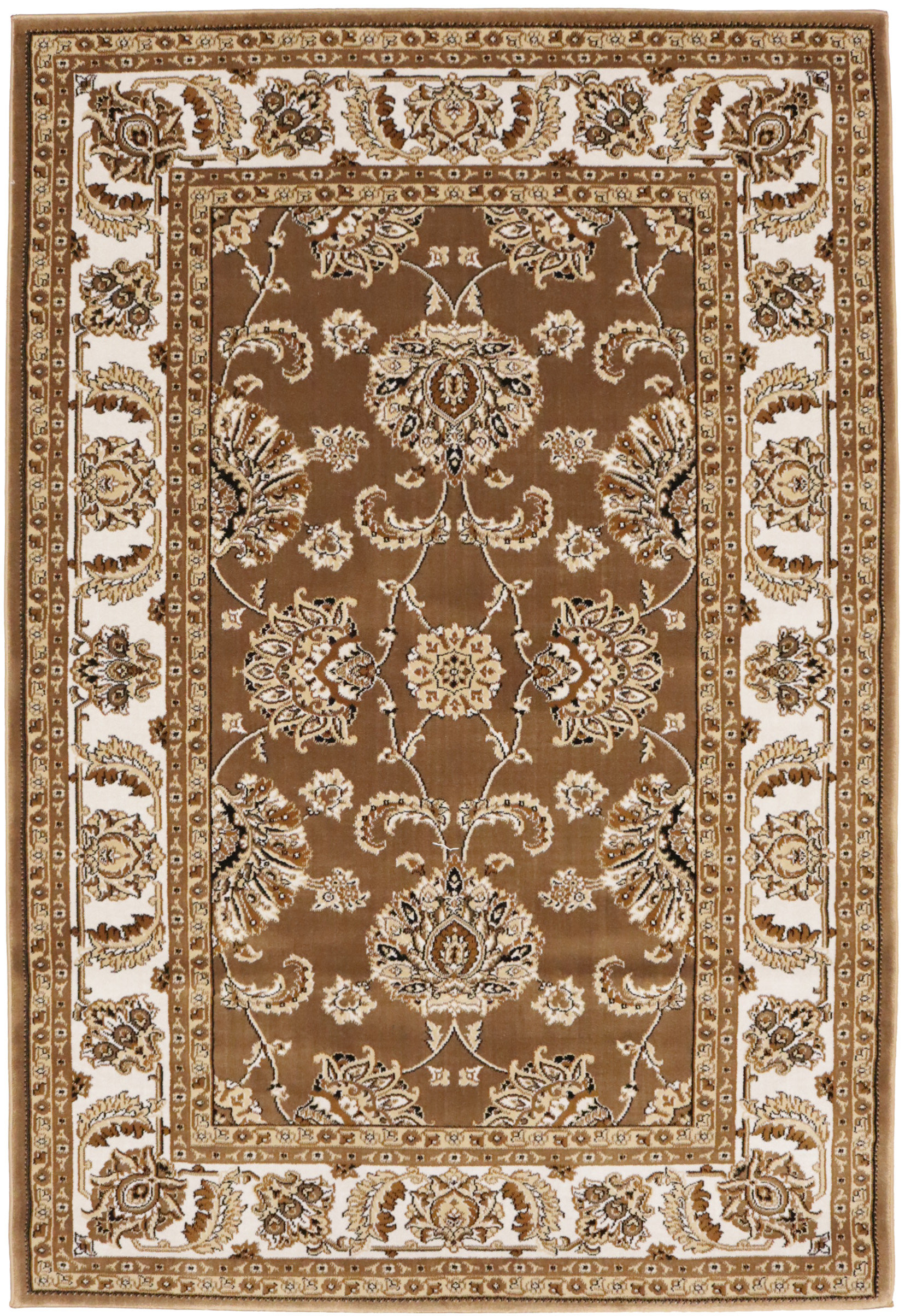 Bungalow Rose Fynnlea Brown Floral Oriental Style Machine-Made Rug ...