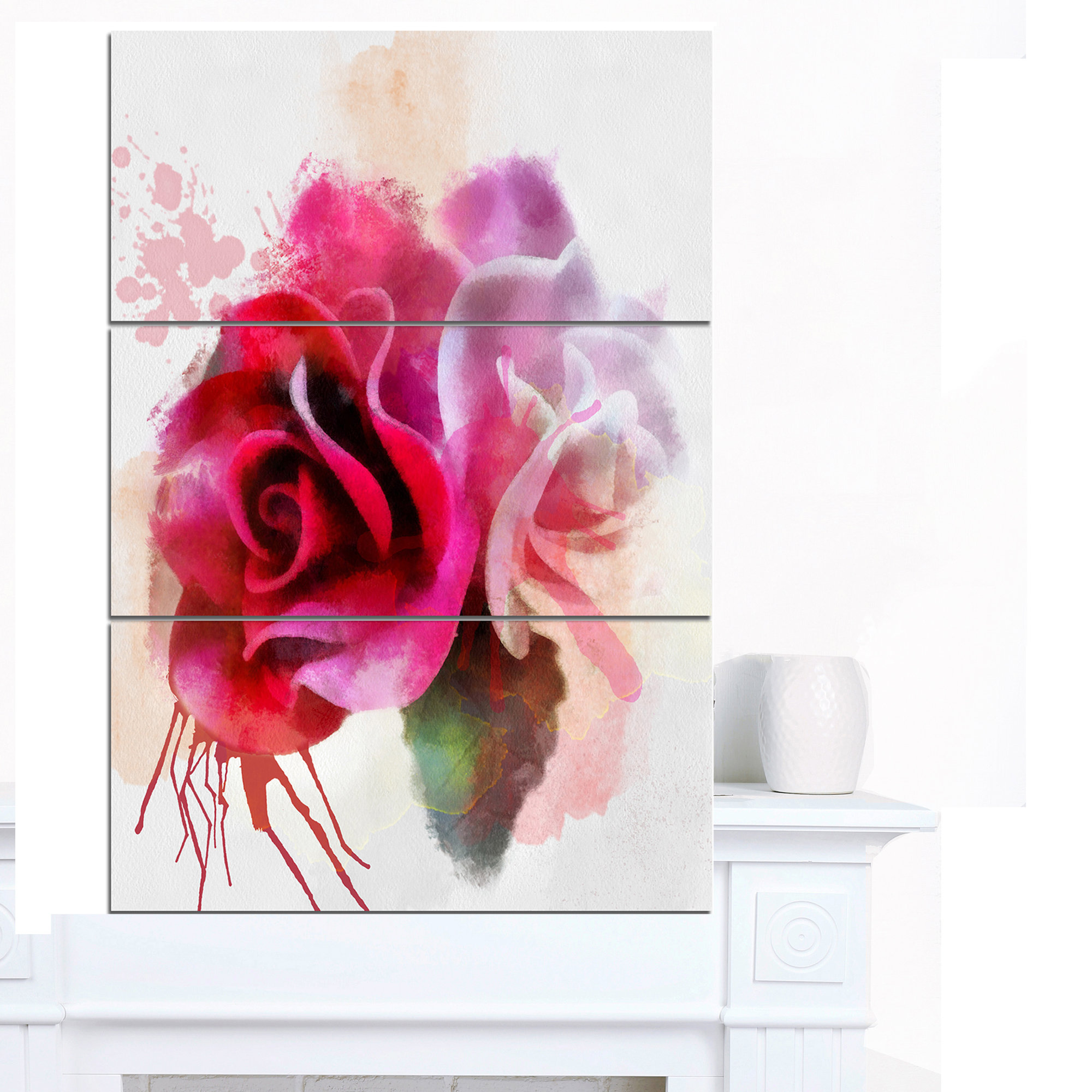 Design Art « blanc rouge roses avec éclaboussures de couleur ...
