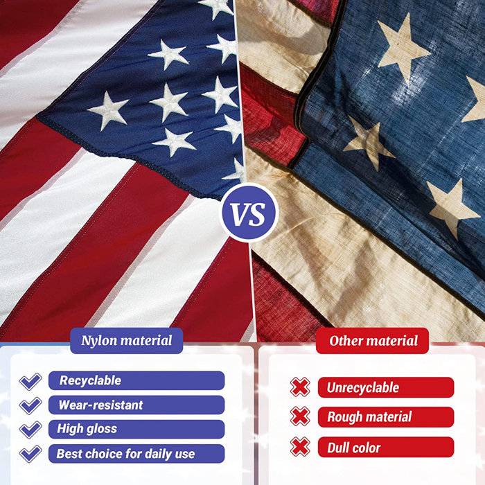 Arlmont & Co. Lynita American Flag Nylon 2-Sided House Flag Embroidered ...